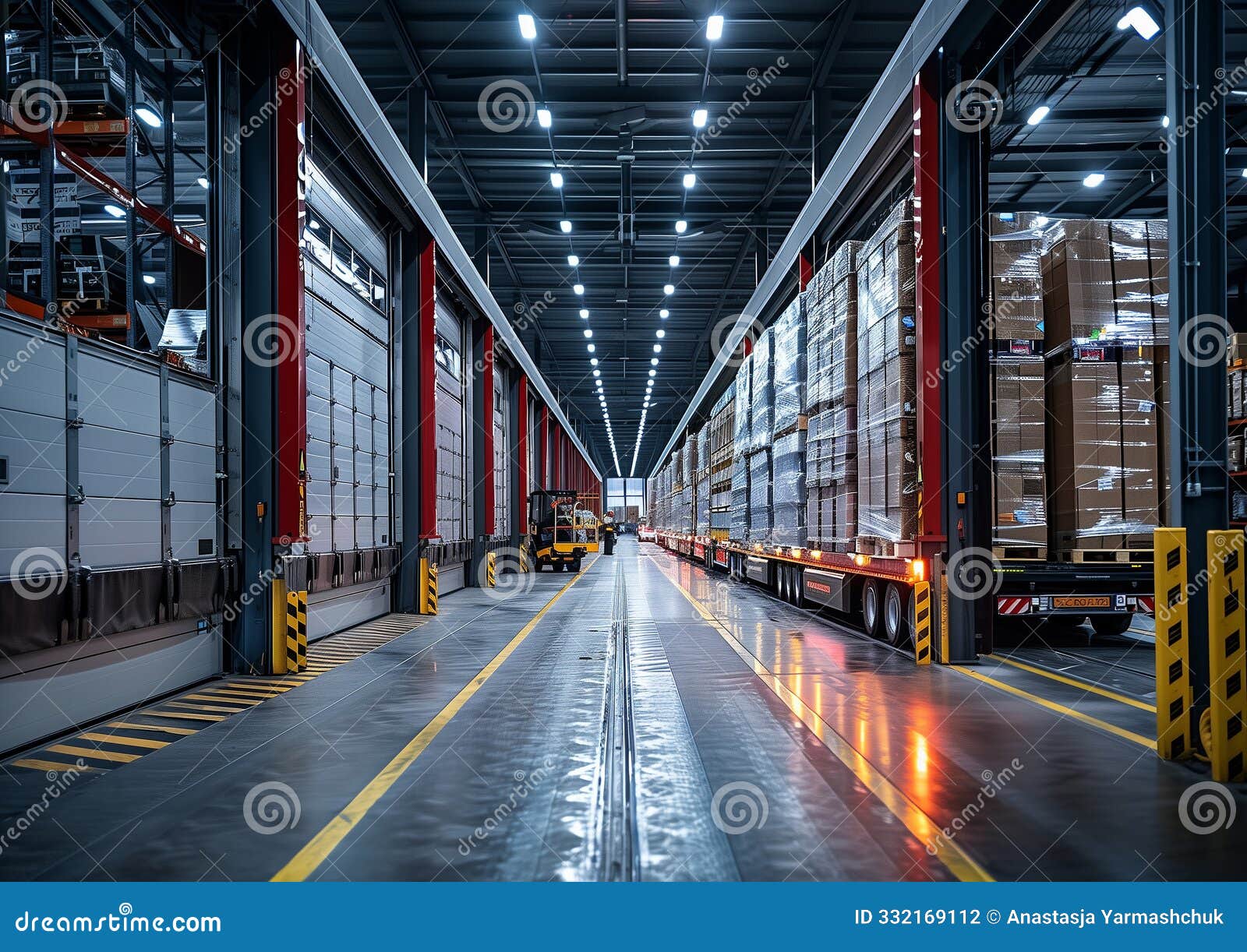 Inside the Warehouse, a Loader Operates an Electric Forklift, Moving ...