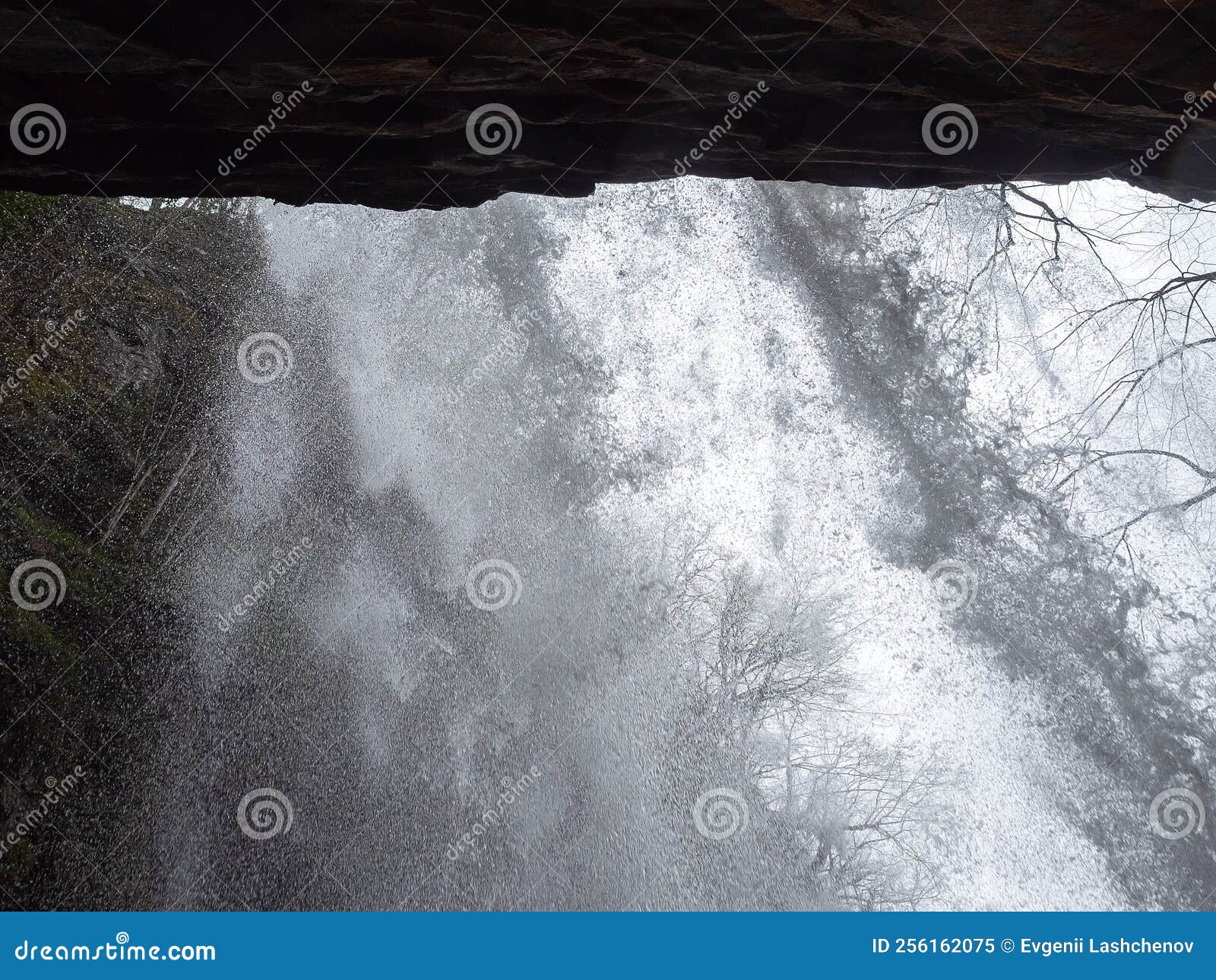 Inside the Waterfall. a Waterfall Stream Pours from a Cliff. Motion ...