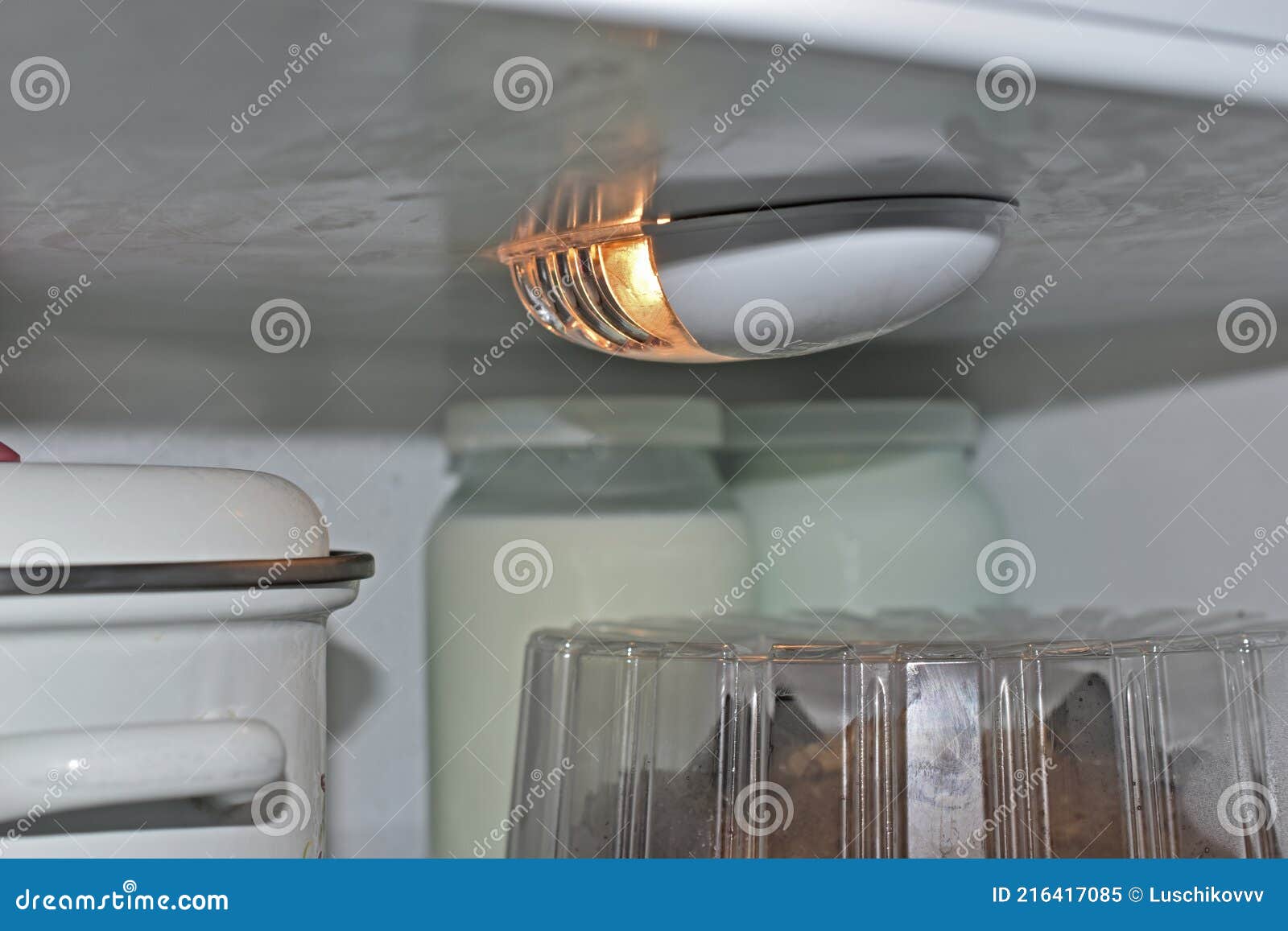 Inside the White Refrigerator is a Light and a Switch Stock Image ...