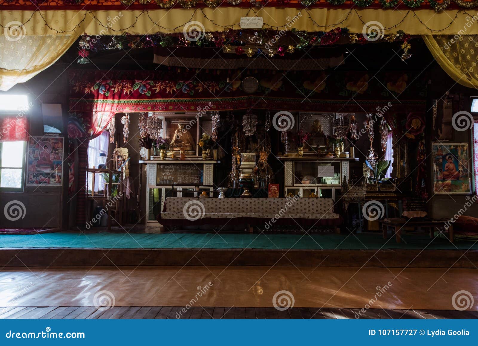 Inside a Wooden Monastery in Myanmar Burma Stock Image - Image of ...