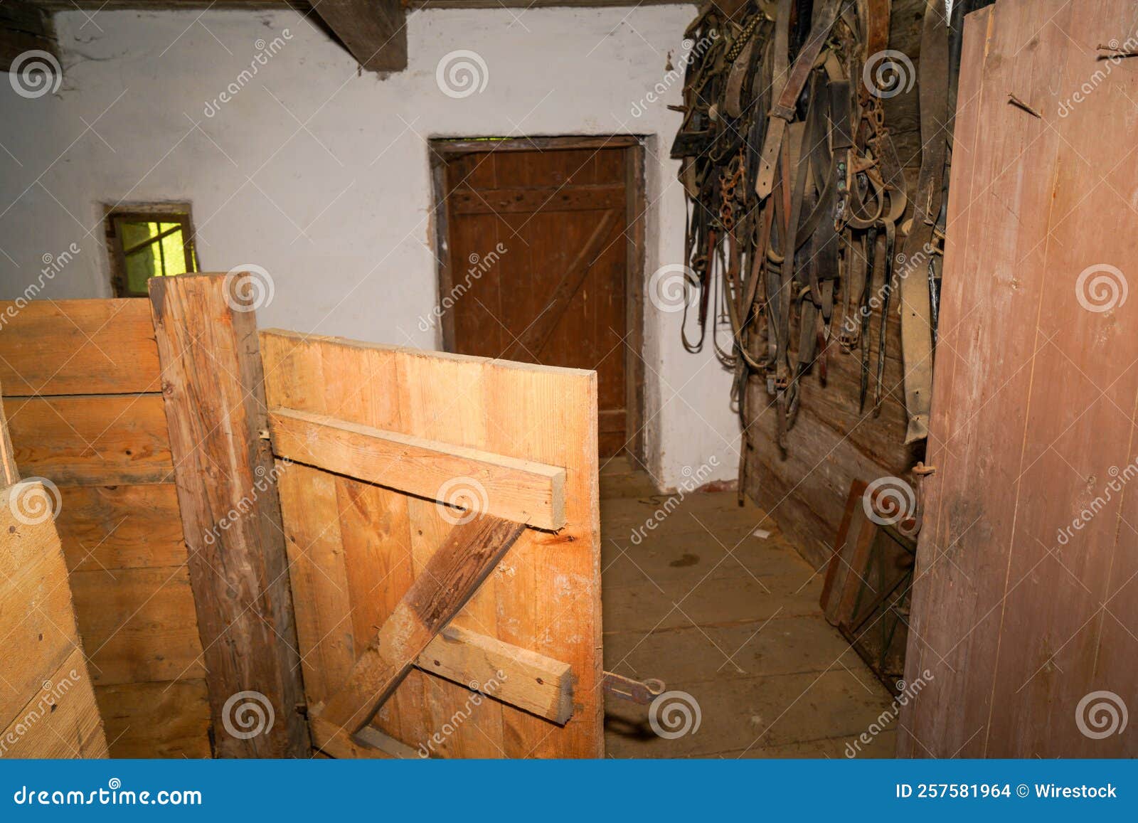 Inside of the Wooden Stable of Horses Stock Photo - Image of interior ...