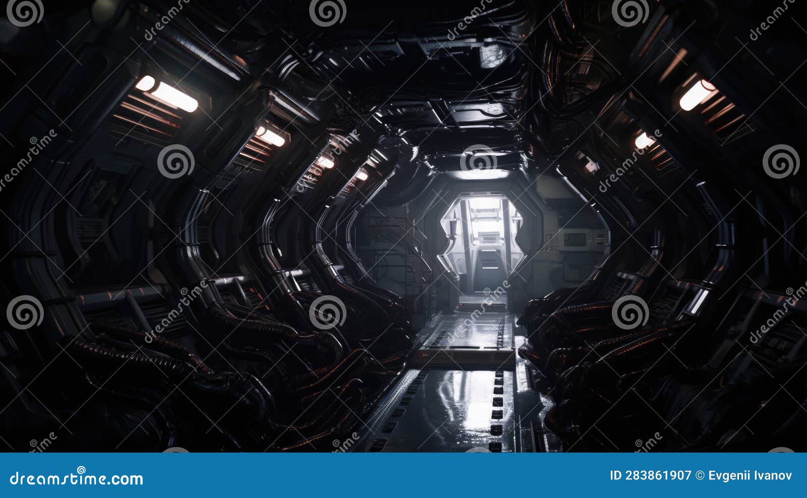 Inside a Xenomorph Spaceship. Space Base Corridor Stock Illustration ...