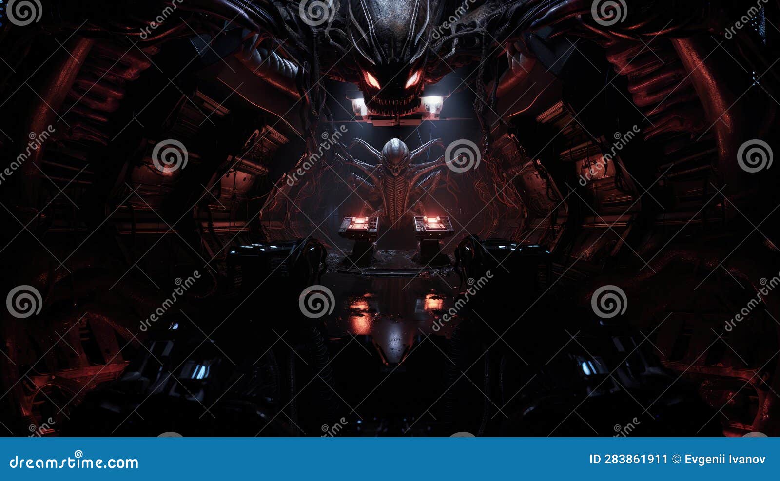 Inside a Xenomorph Spaceship. Space Base Corridor Stock Illustration ...