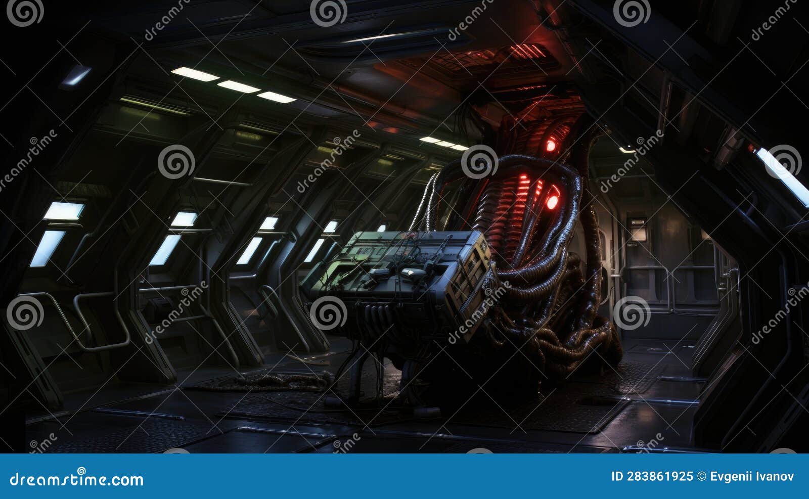 Inside a Xenomorph Spaceship. Space Base Corridor Stock Illustration ...