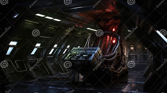 Inside a Xenomorph Spaceship. Space Base Corridor Stock Illustration ...