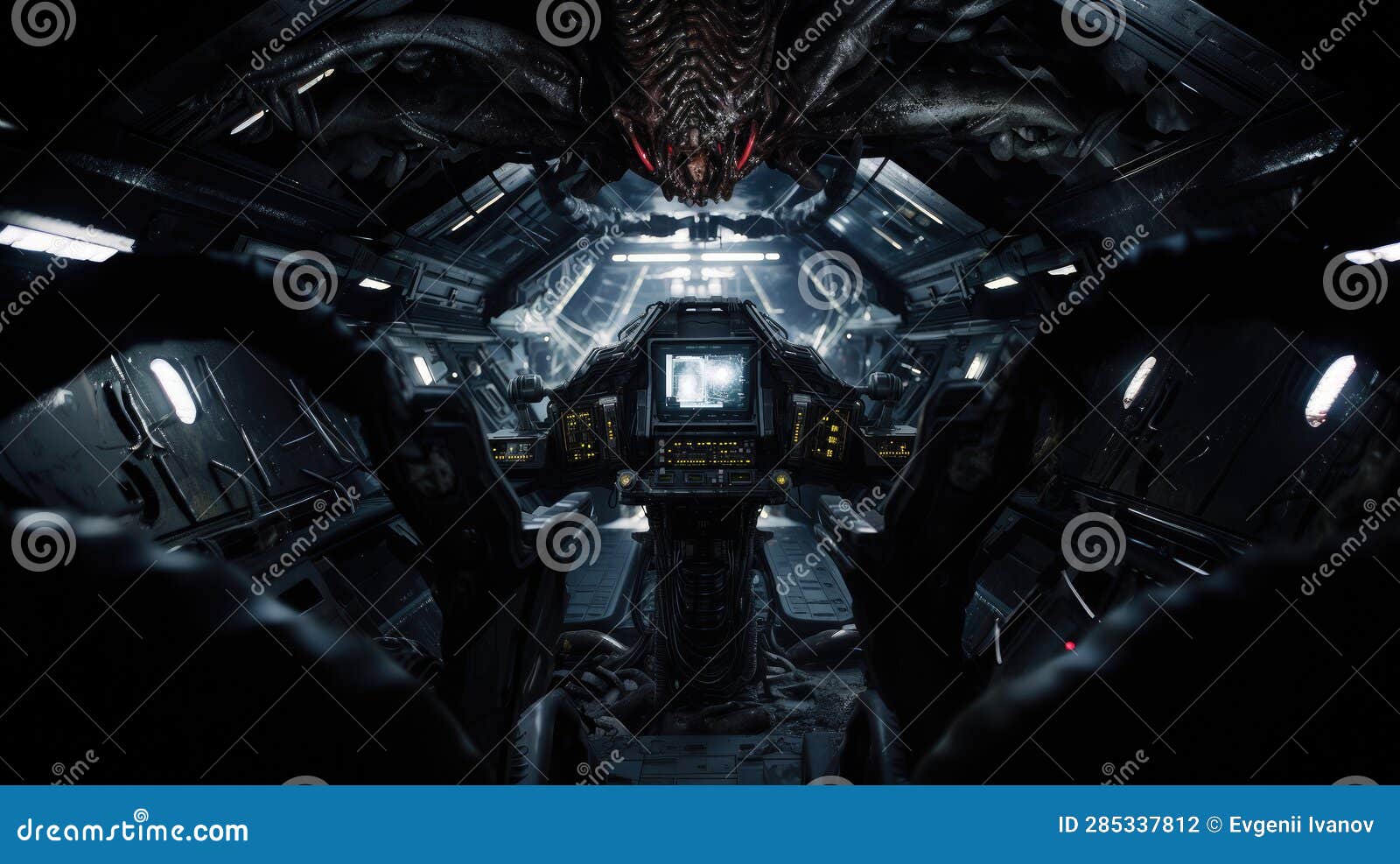 Inside a Xenomorph Spaceship. Space Base Corridor Stock Illustration ...