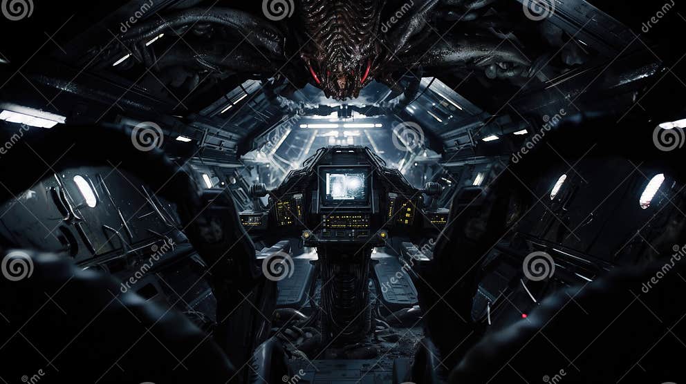 Inside a Xenomorph Spaceship. Space Base Corridor Stock Illustration ...