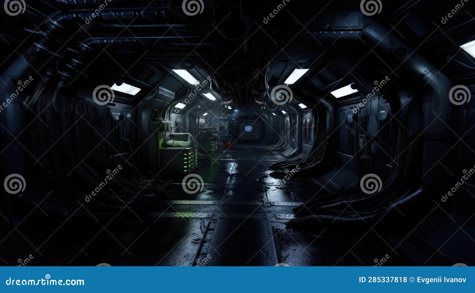 Inside a Xenomorph Spaceship. Space Base Corridor Stock Illustration ...
