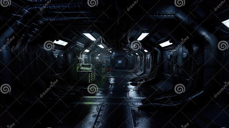 Inside a Xenomorph Spaceship. Space Base Corridor Stock Illustration ...