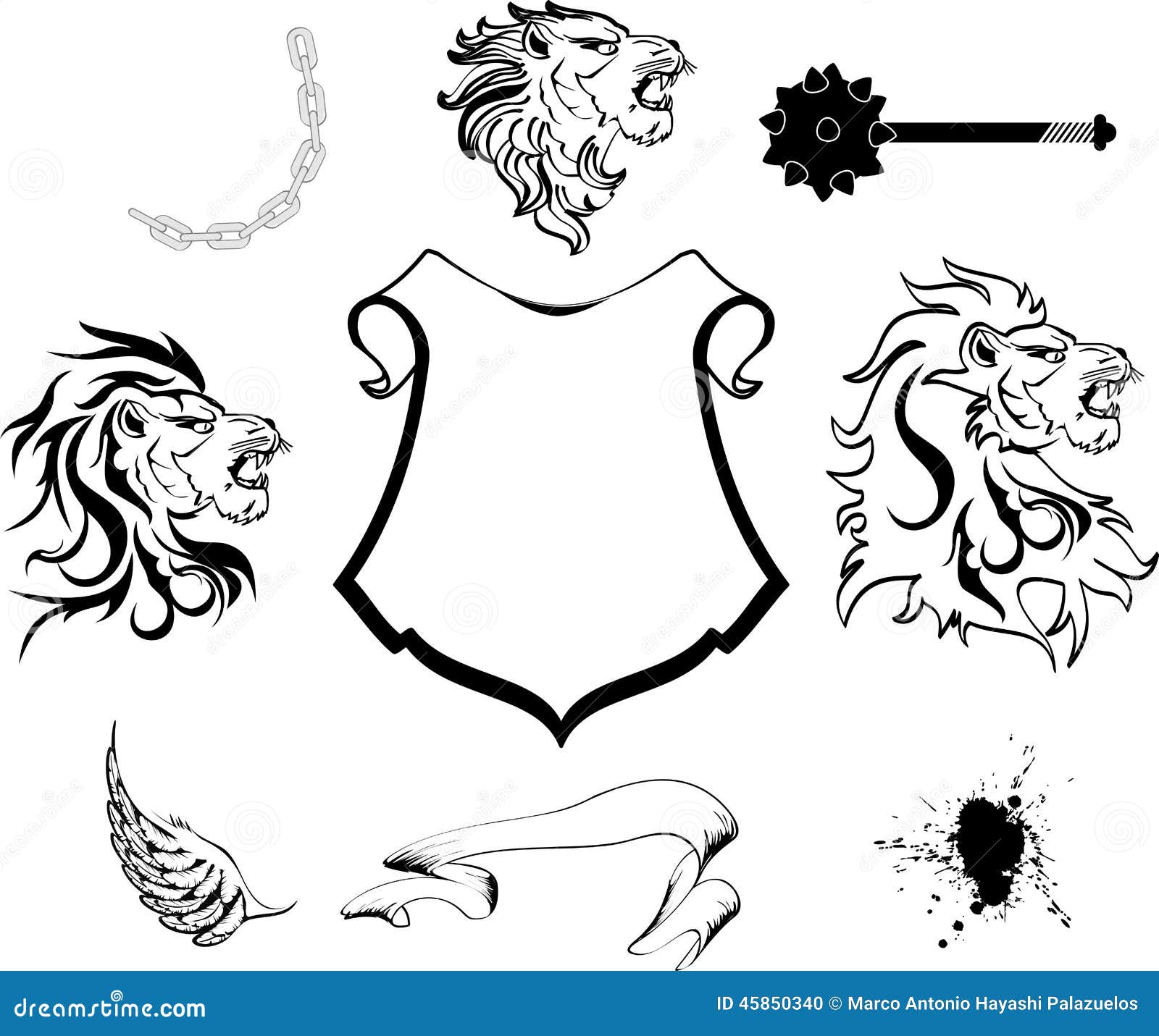 Insieme Araldico Della Stemma Della Testa Del Leone Illustrazione ...