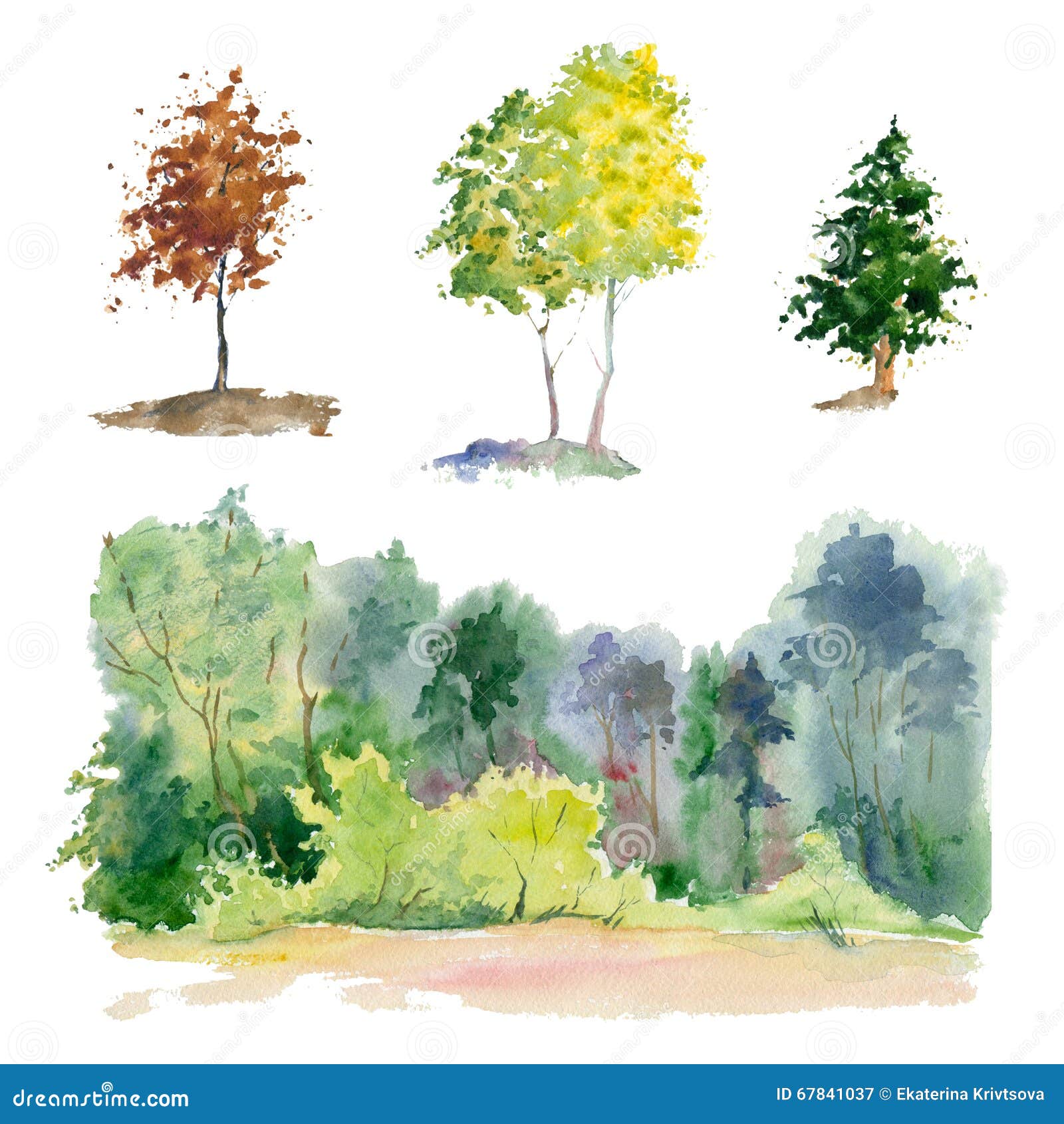 Insieme Degli Alberi Dell'acquerello Illustrazione di Stock ...