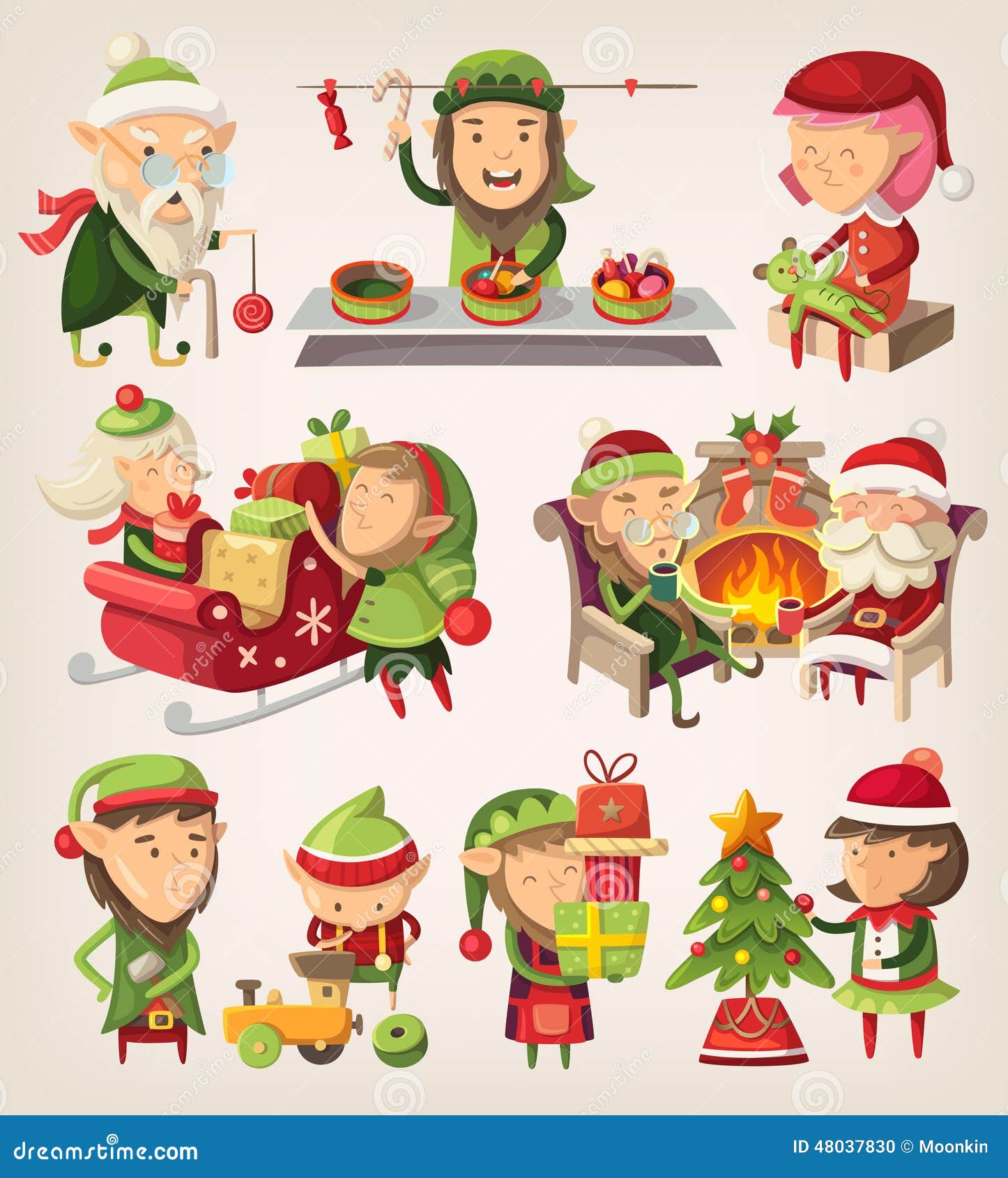 Insieme Degli Elfi Di Natale Illustrazione Vettoriale - Illustrazione ...