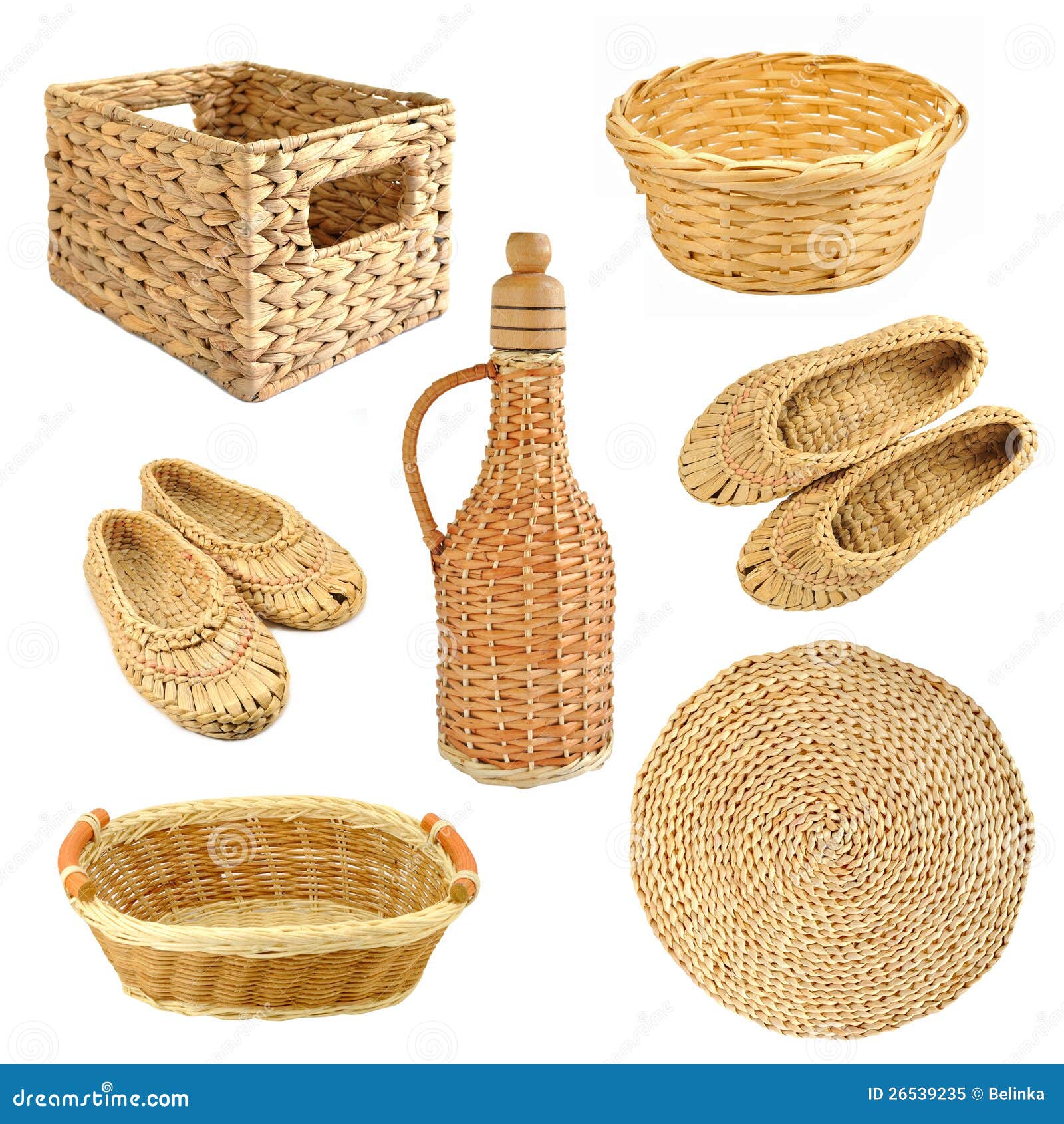 Insieme Degli Oggetti Di Vimini Immagine Stock - Immagine di ecologia ...