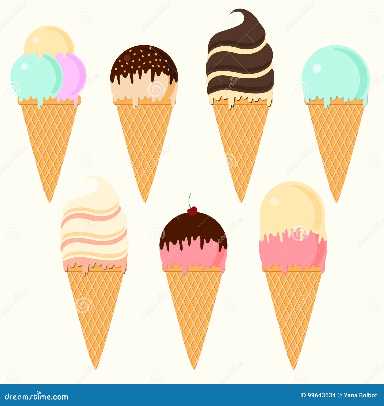 Insieme dei coni di gelato illustrazione vettoriale. Illustrazione di ...