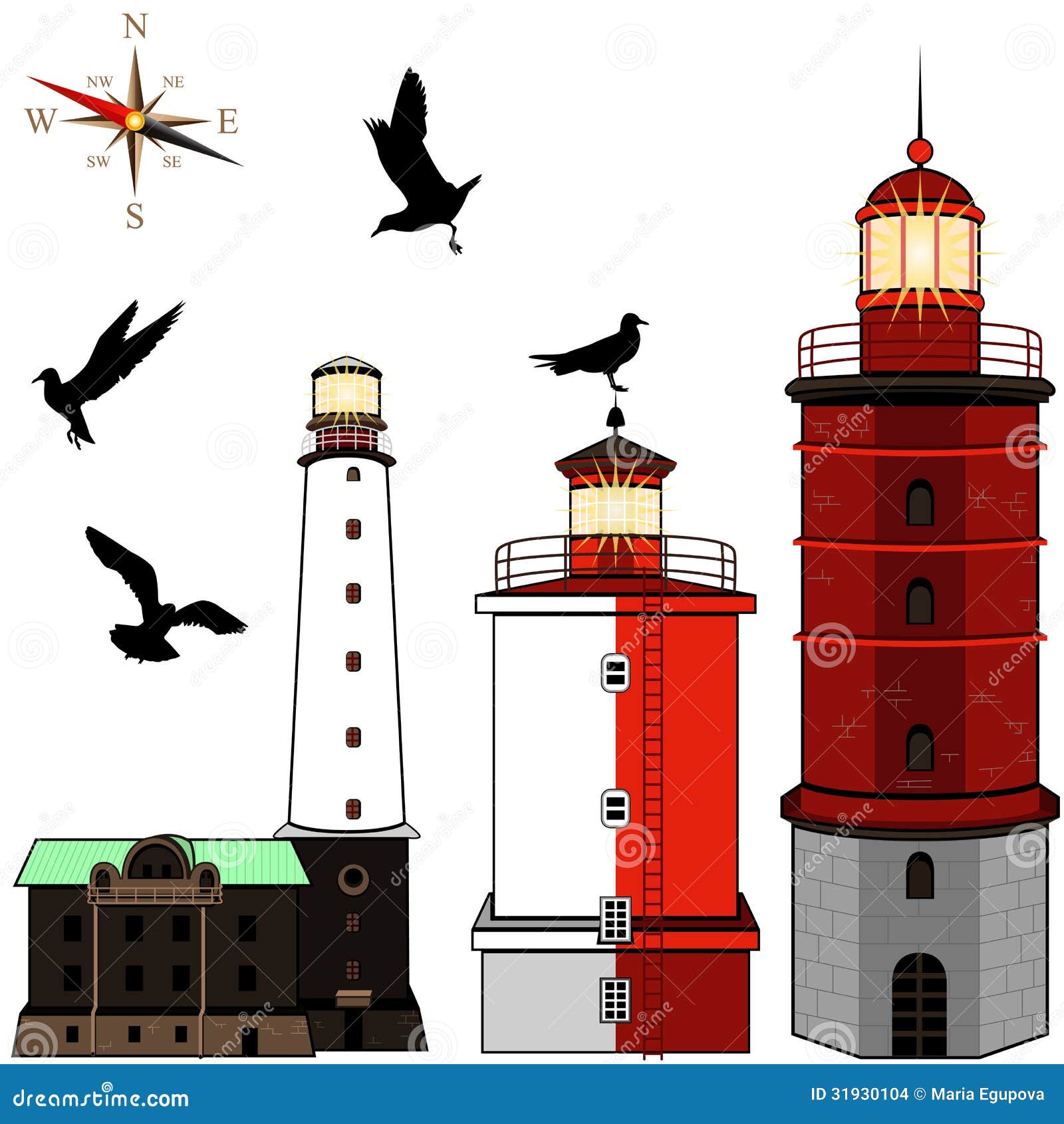 Insieme dei fari illustrazione vettoriale. Illustrazione di angolo ...