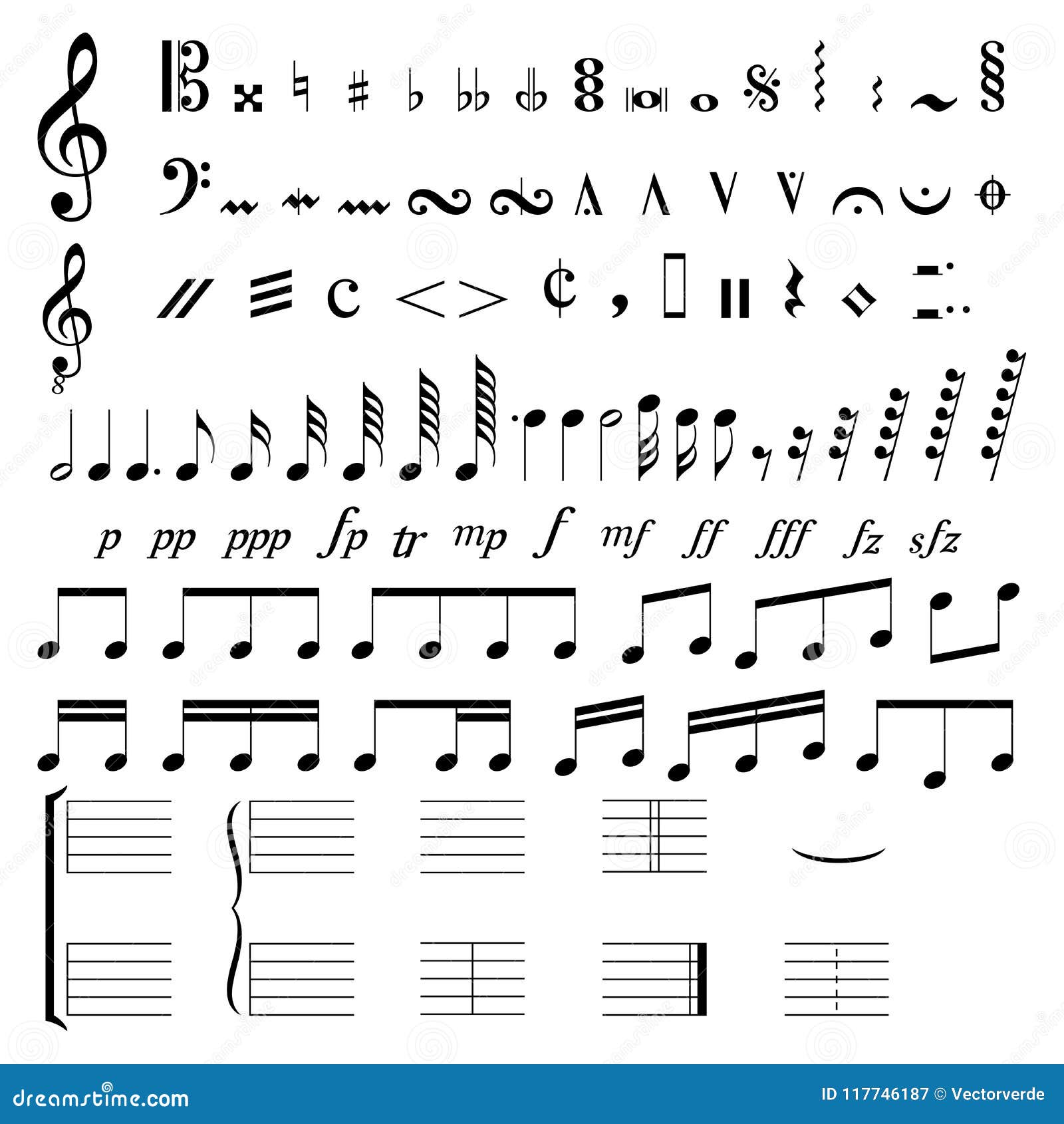 Insieme dei segni musicali illustrazione vettoriale. Illustrazione di ...