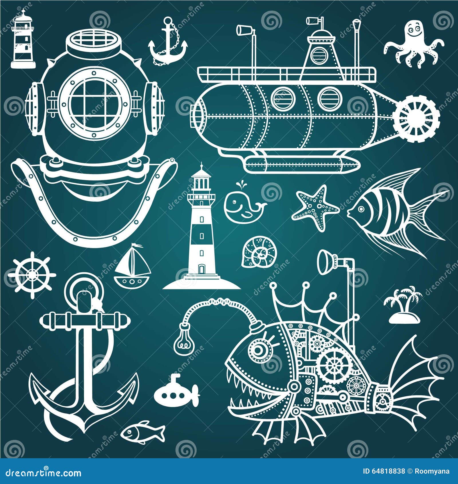 Insieme Dei Simboli Del Mare Illustrazione Vettoriale - Illustrazione ...