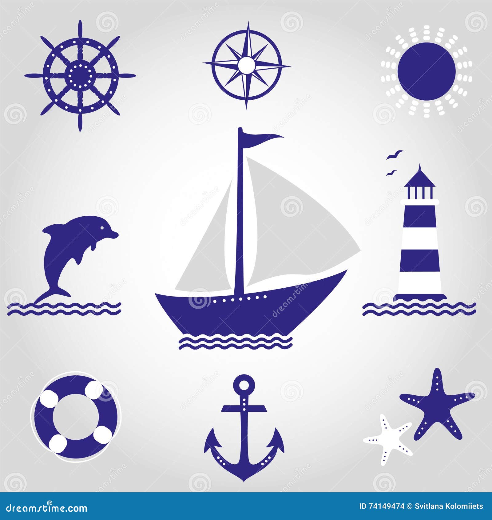 Insieme Dei Simboli Del Mare Illustrazione Vettoriale - Illustrazione ...