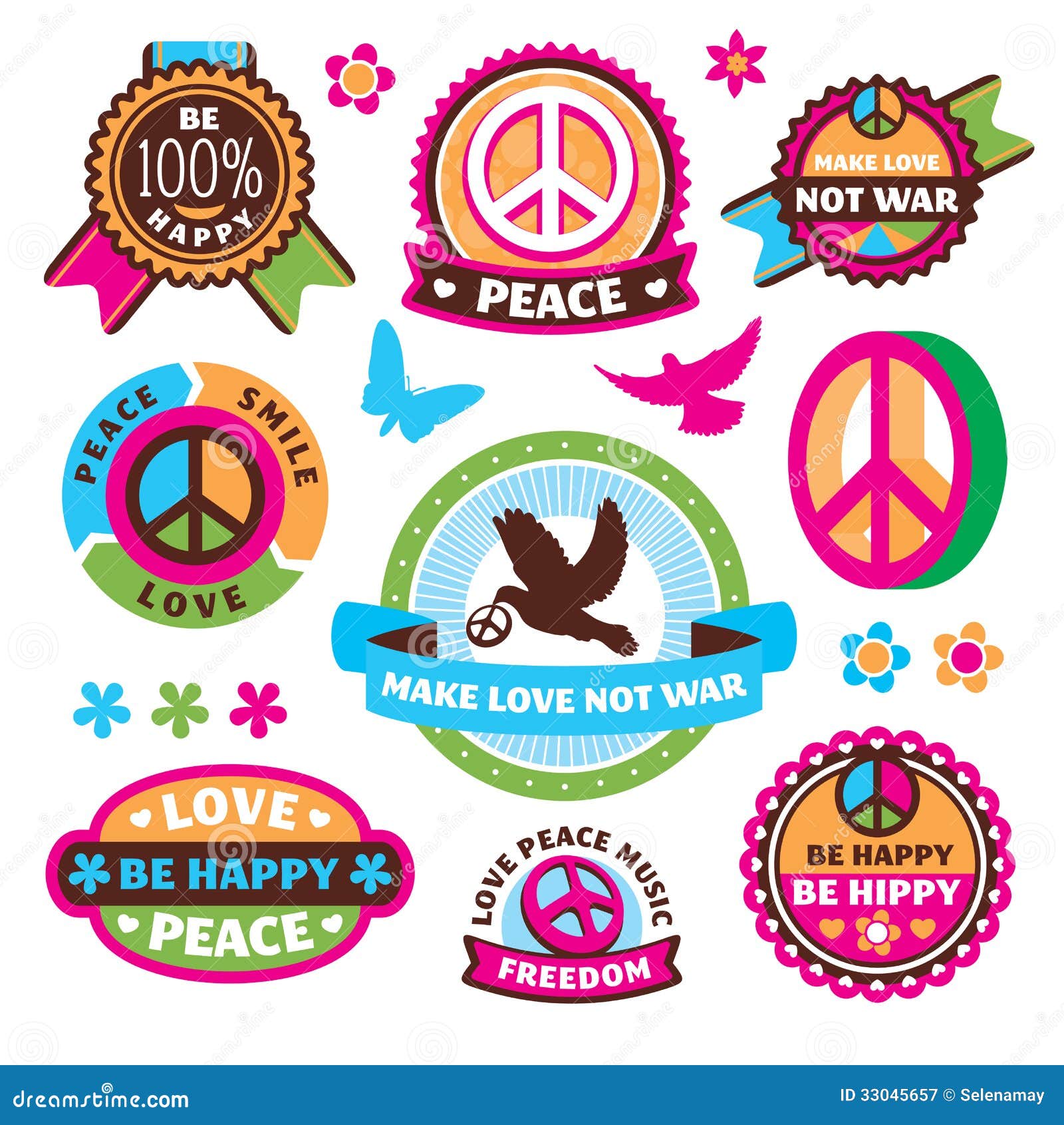 Insieme Dei Simboli E Delle Etichette Di Pace Illustrazione Vettoriale ...