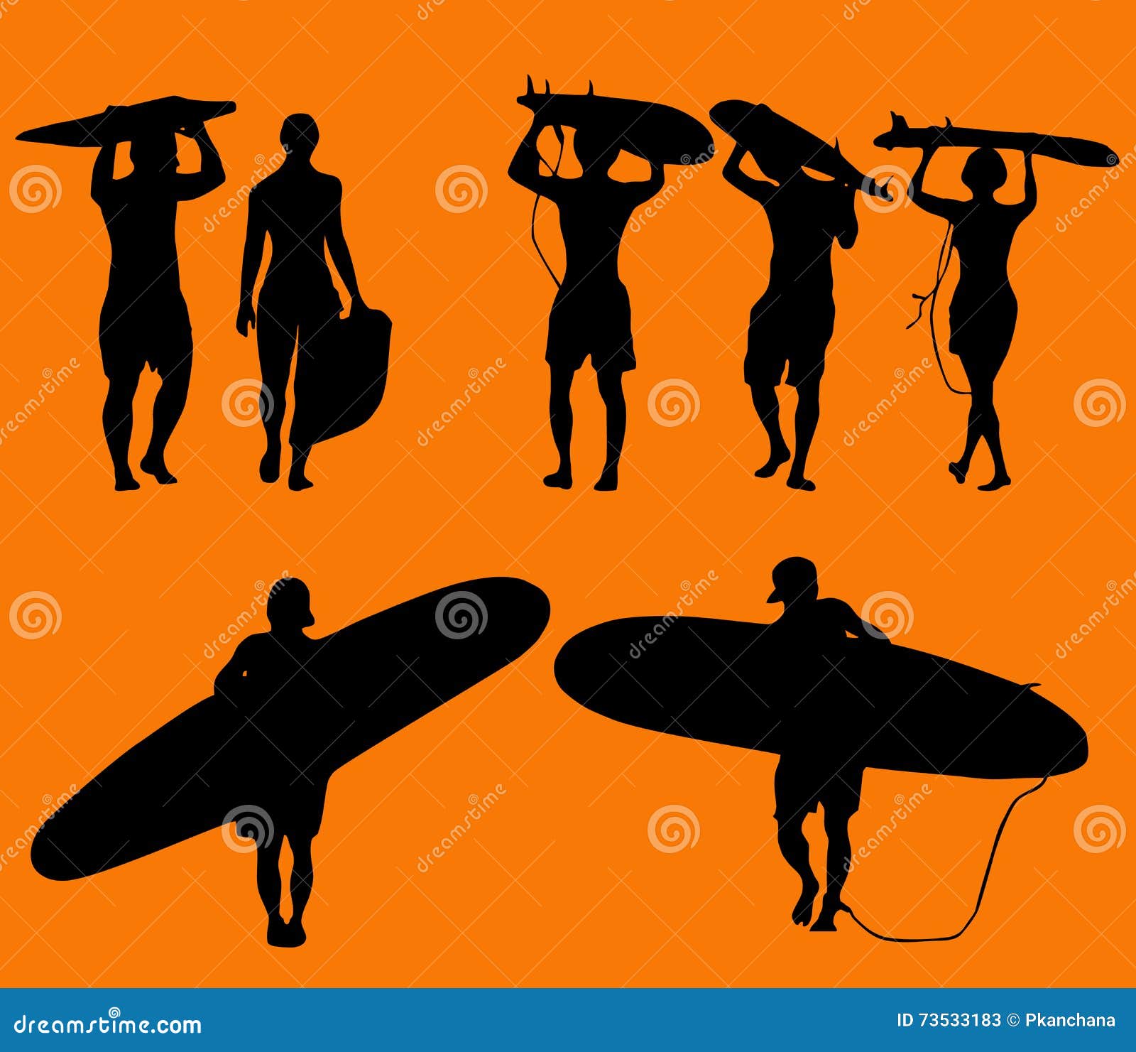 Insieme Dei Surfisti Della Siluetta Illustrazione Vettoriale ...