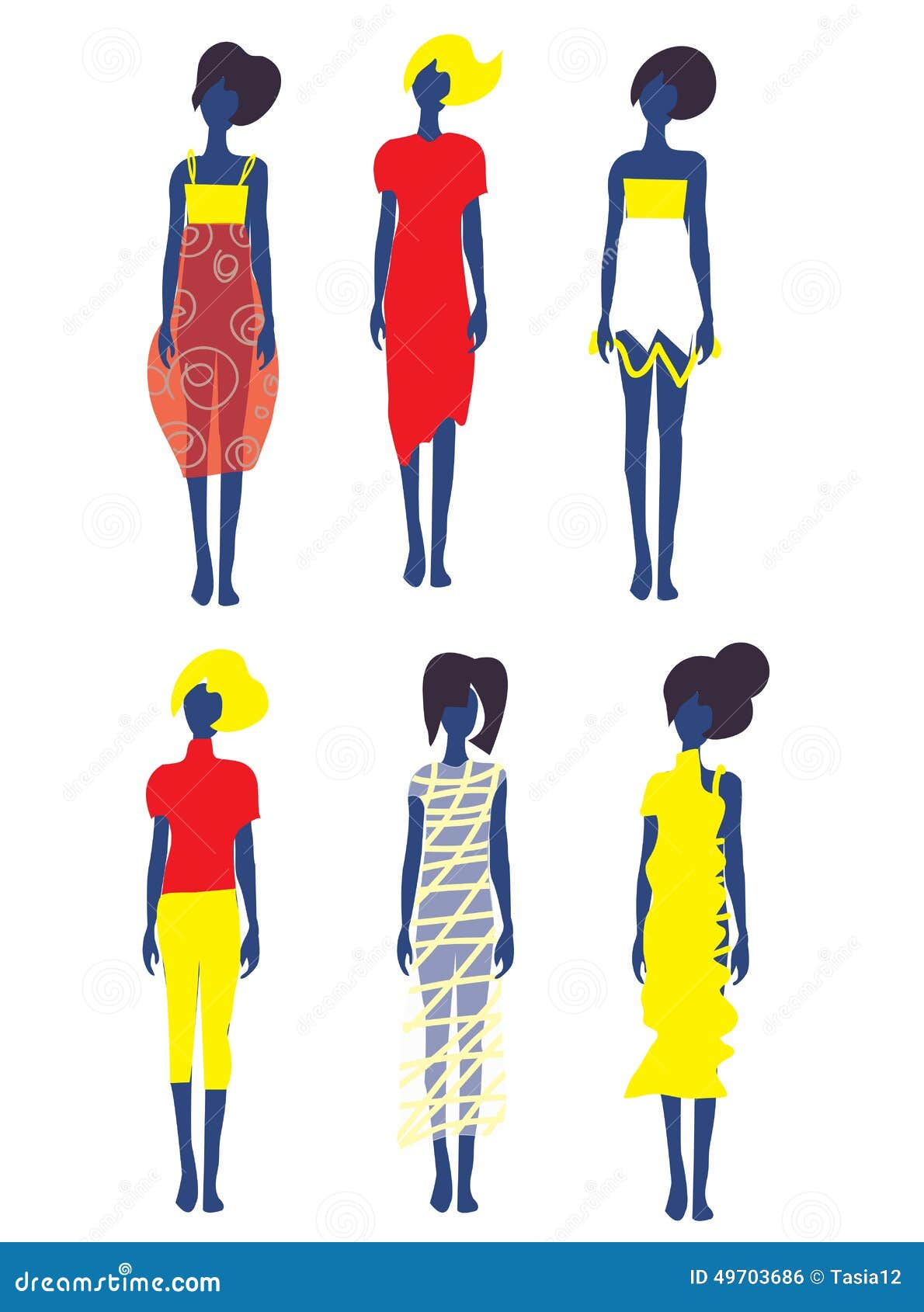 Insieme Dei Vestiti E Dei Modelli Di Moda Illustrazione Vettoriale ...