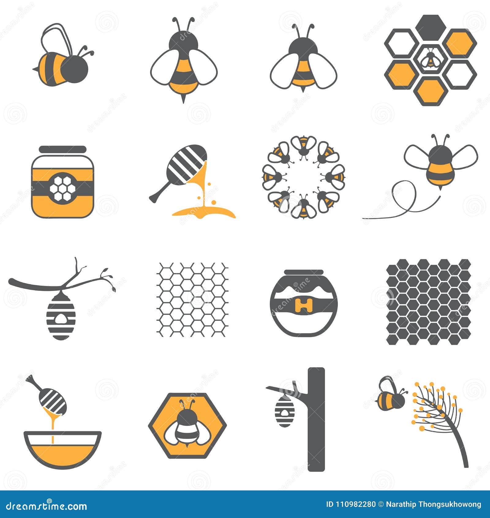 Insieme Dell'icona Dell'ape Illustrazione Vettoriale - Illustrazione di ...