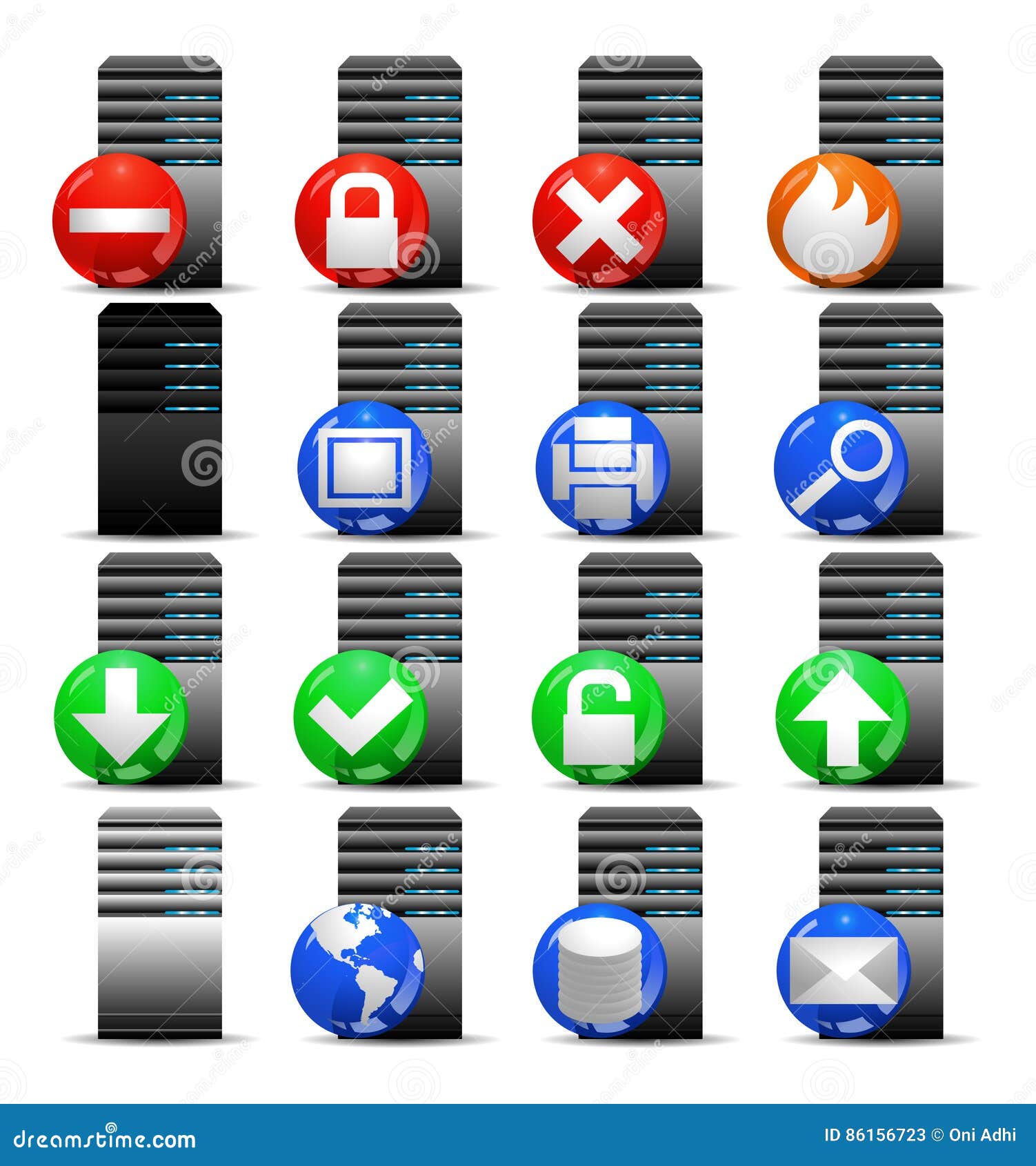 Insieme Dell'icona Del Computer Server Dell'ufficio Illustrazione ...