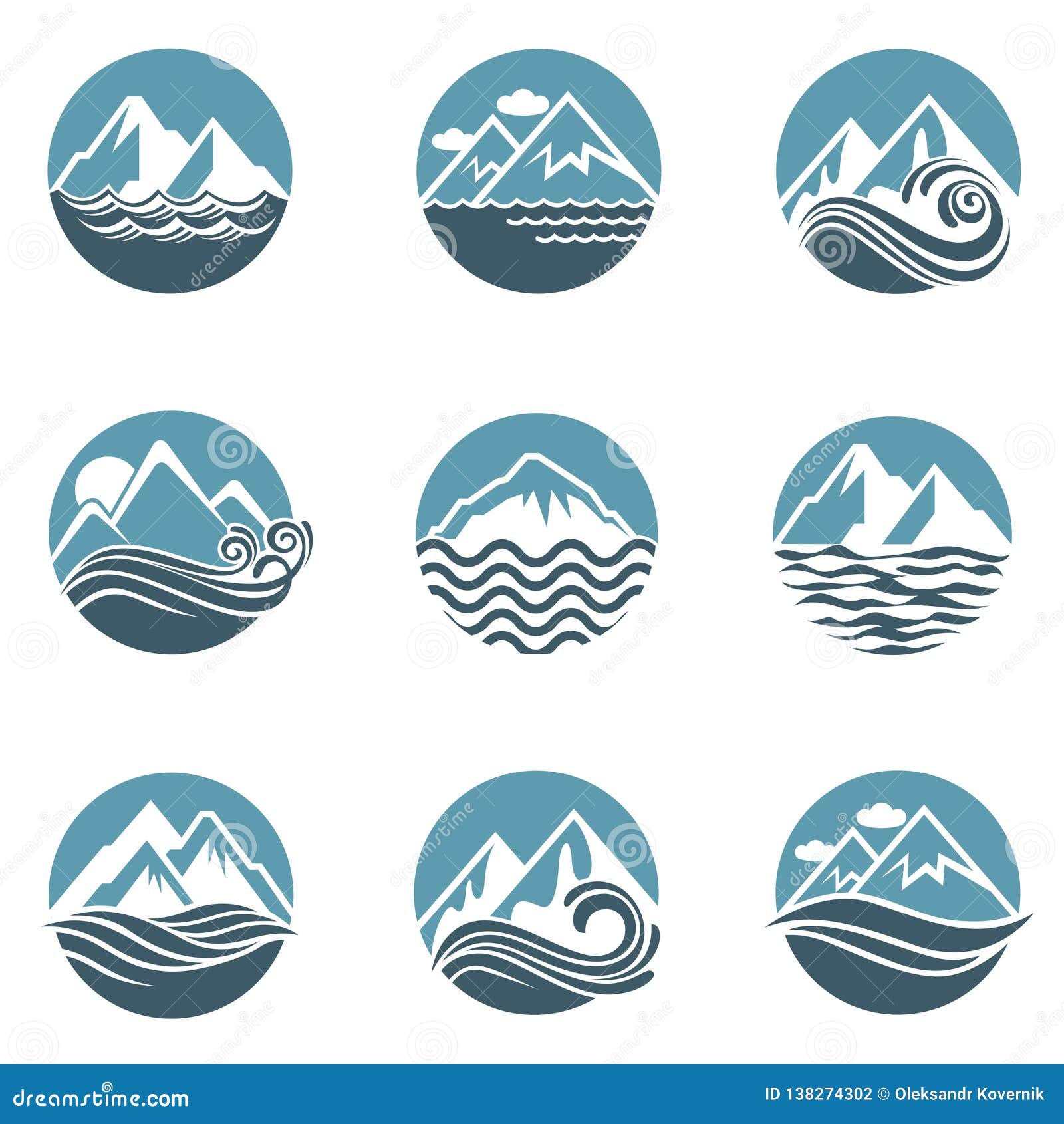 Insieme Dell'icona Del Mare E Della Montagna Illustrazione Vettoriale ...