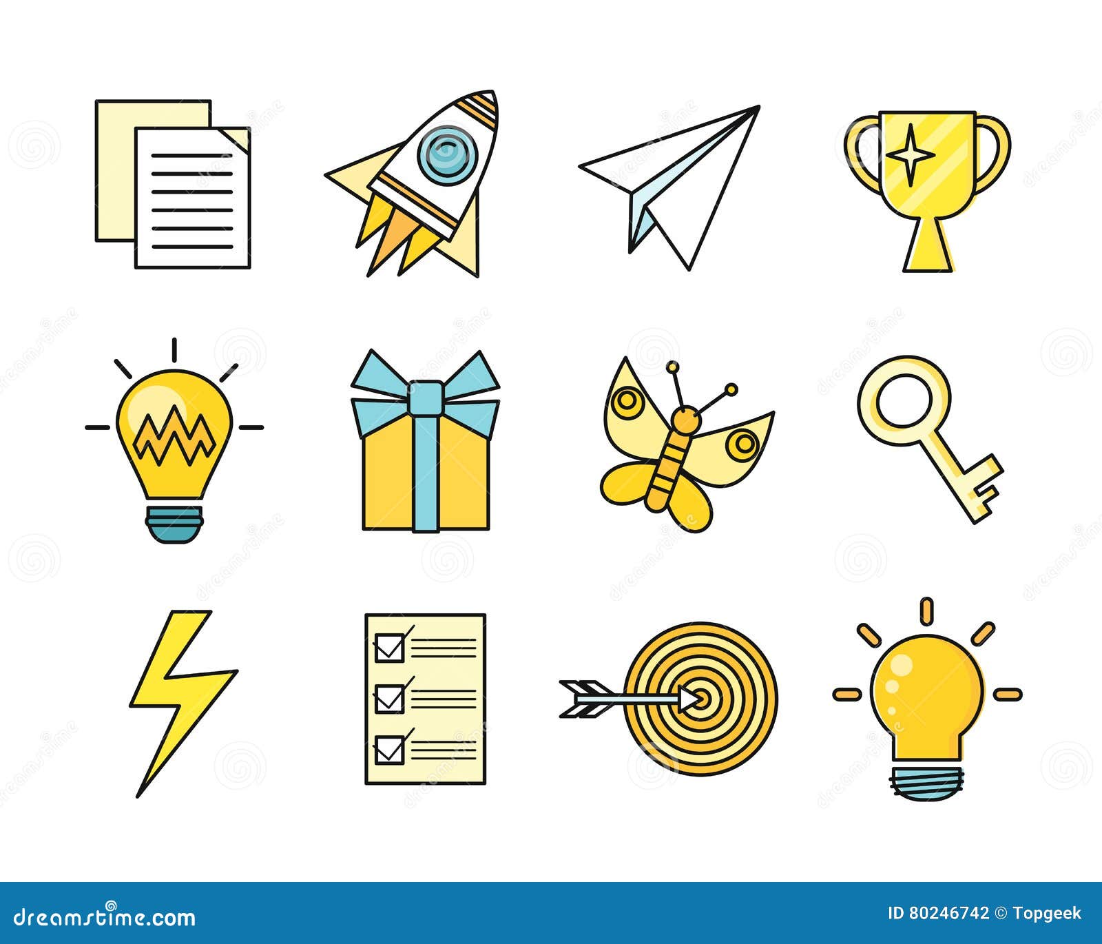 Insieme Dell'icona Della Generazione Di Idea Illustrazione Vettoriale ...