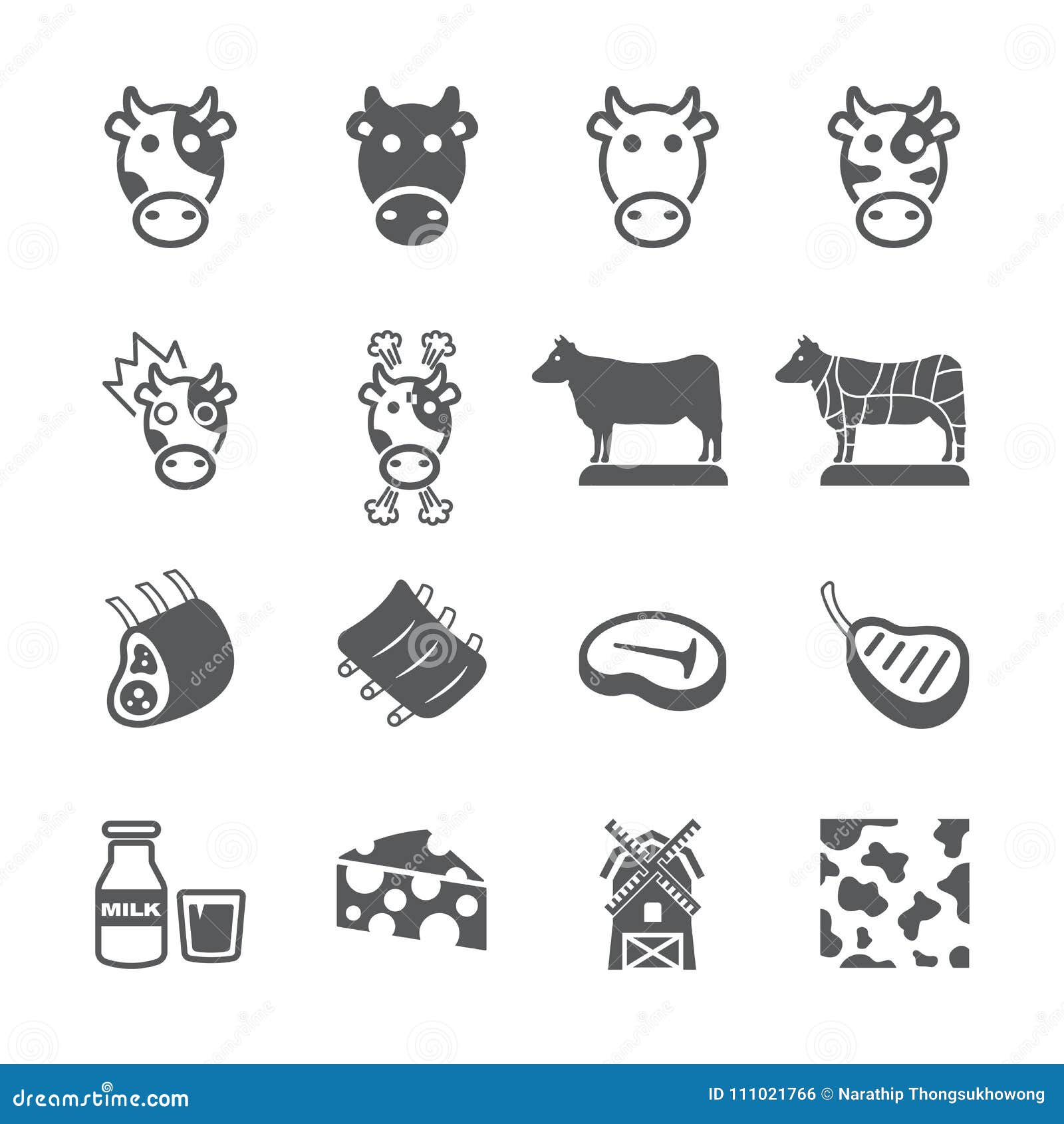 Insieme Dell'icona Della Mucca Illustrazione Vettoriale - Illustrazione ...