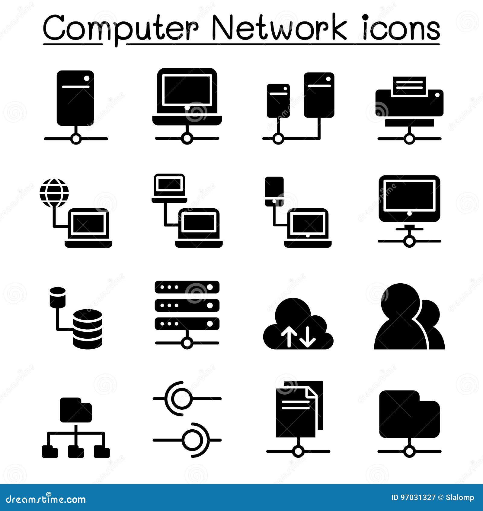 Insieme Dell'icona Della Rete Di Computer & Del Server Illustrazione di ...