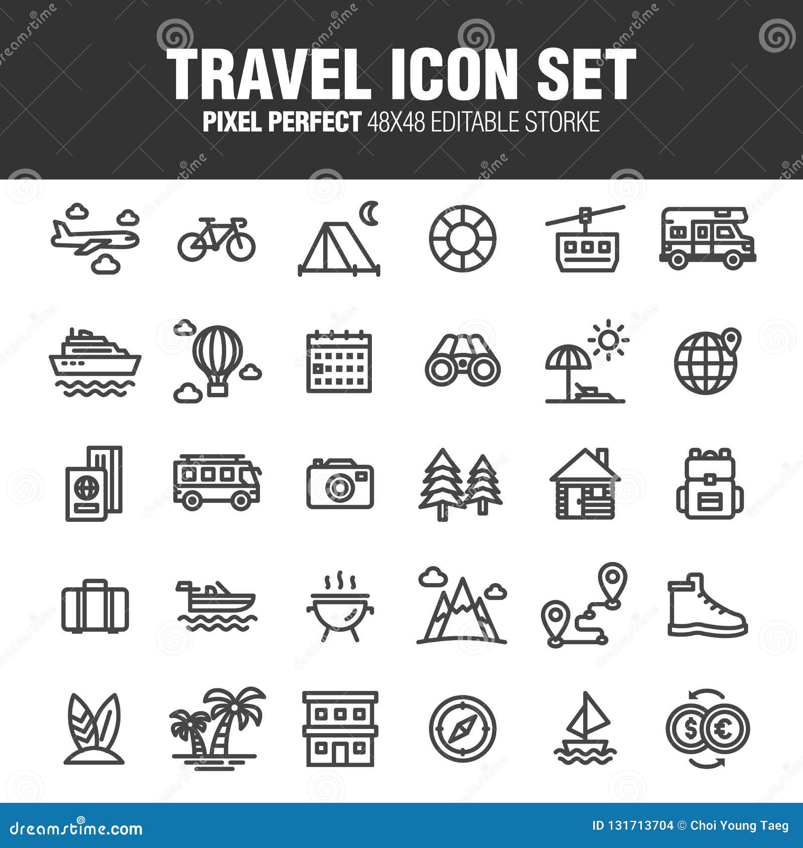 INSIEME 25 DELL'ICONA DI VIAGGIO Illustrazione Vettoriale ...