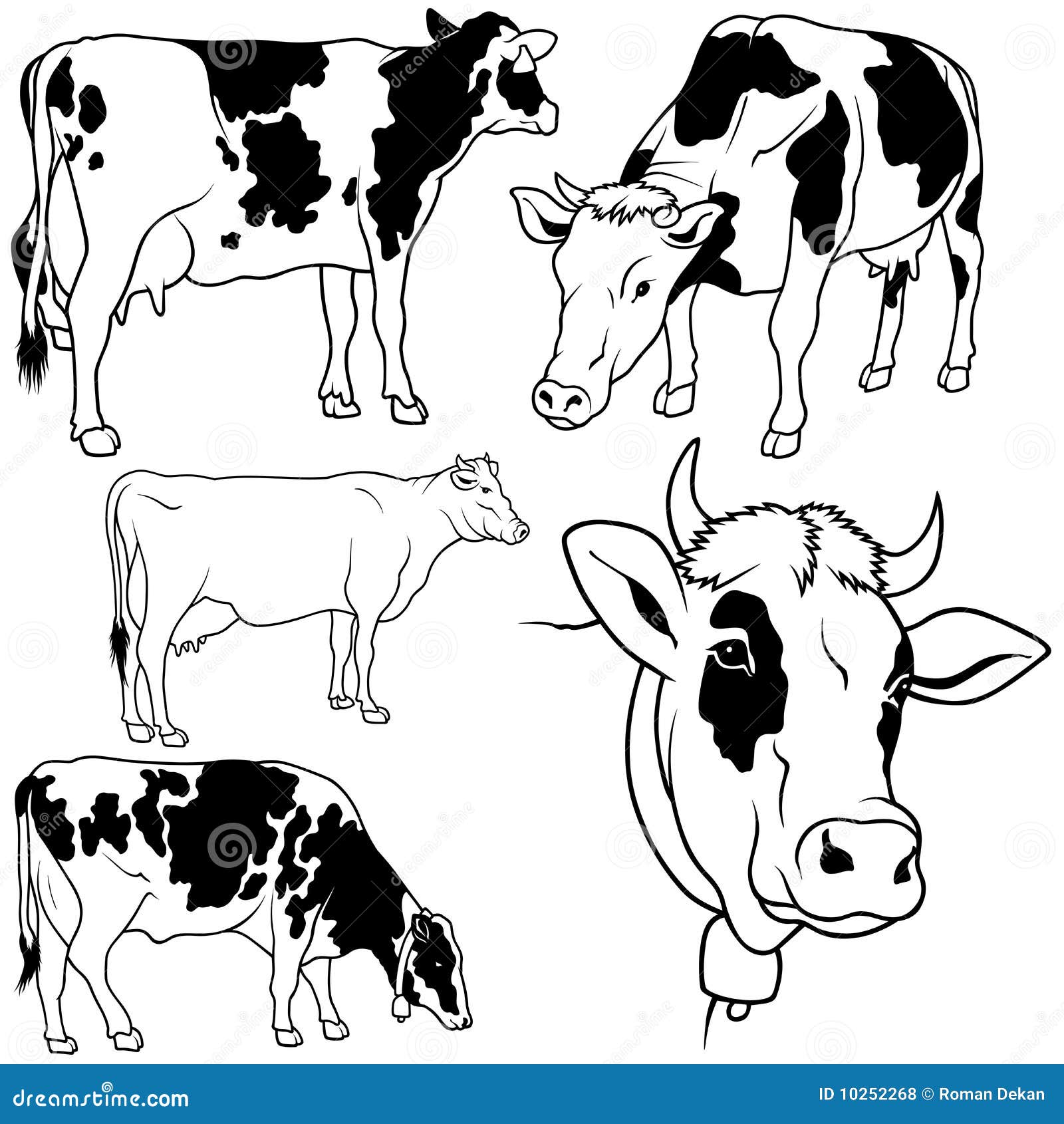 Insieme della mucca illustrazione vettoriale. Illustrazione di isolato ...