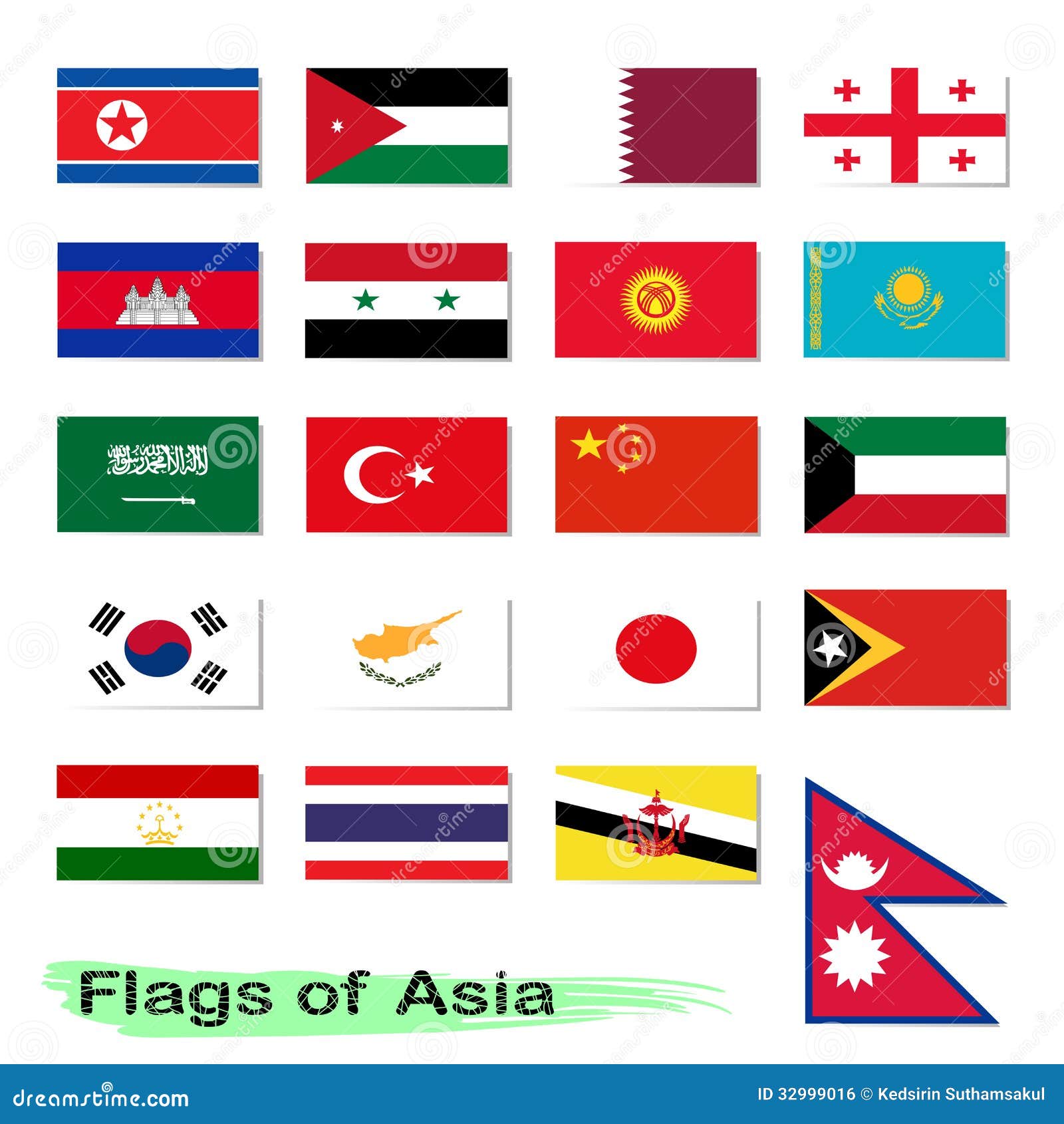 Insieme Delle Bandiere Asia Illustrazione Vettoriale - Illustrazione di ...