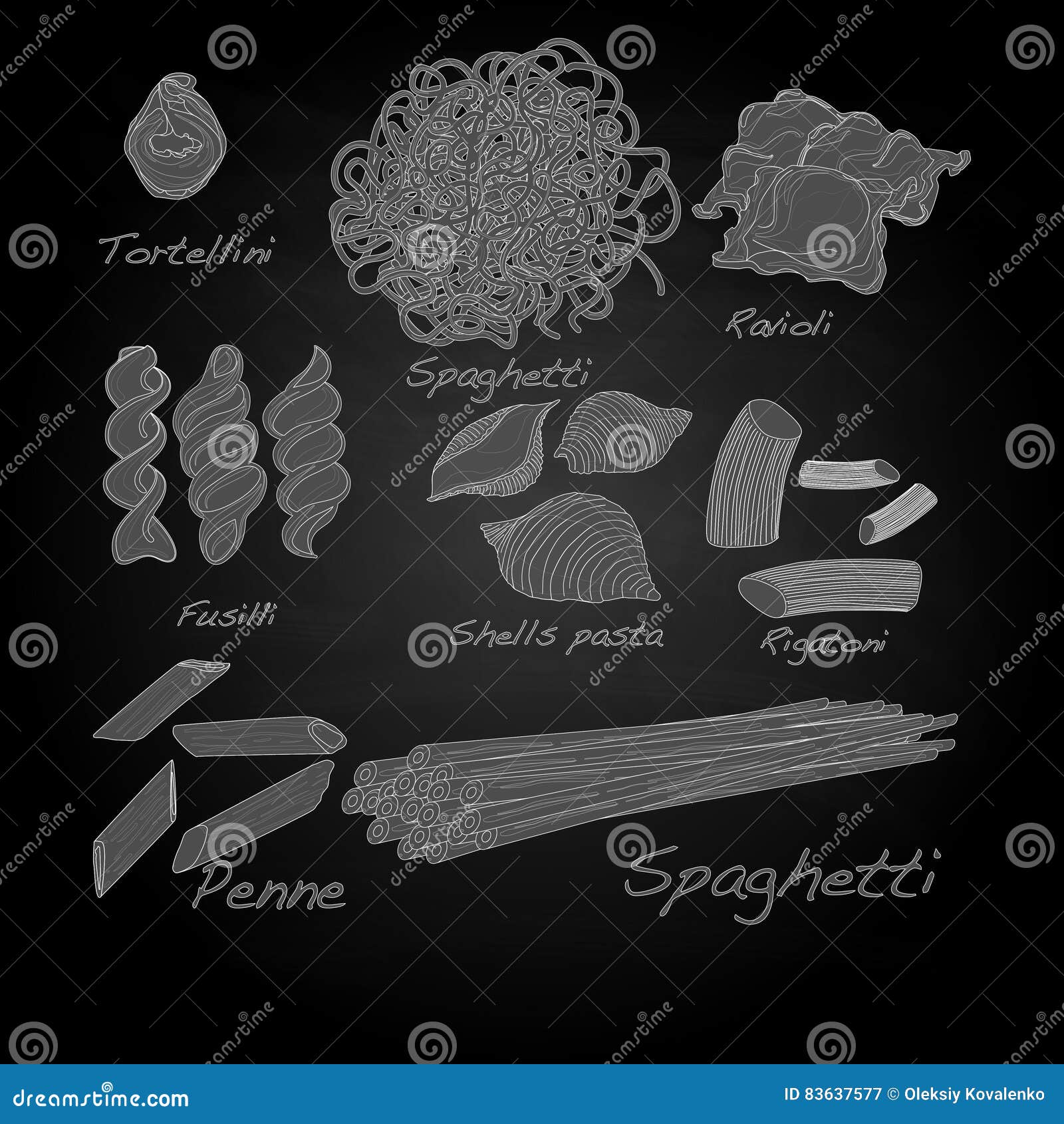 Insieme Delle Forme Della Pasta Vettore Illustrazione Vettoriale ...