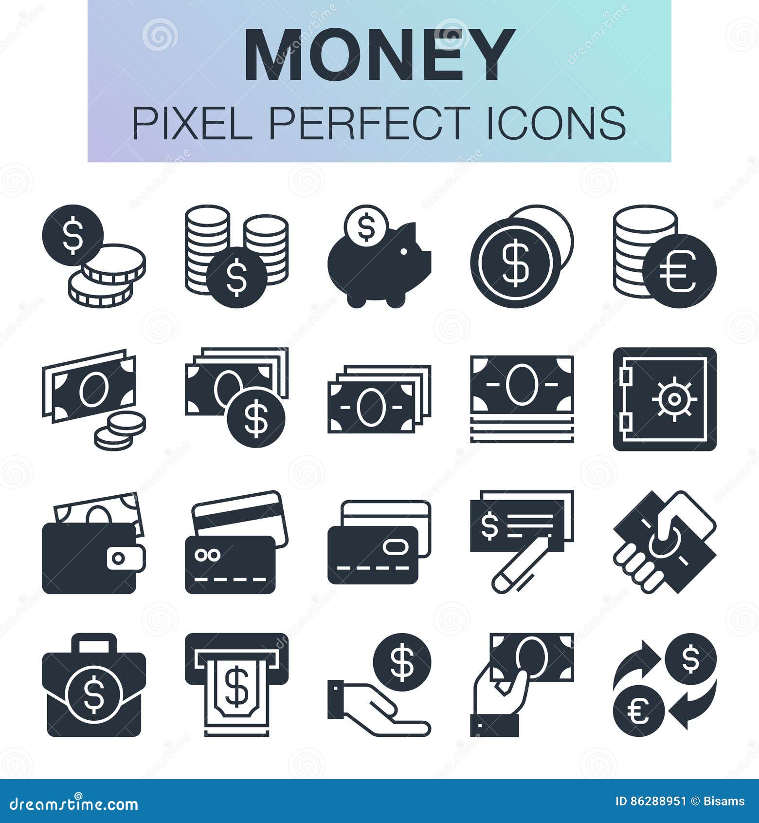 Insieme Delle Icone Dei Soldi Illustrazione Vettoriale - Illustrazione ...