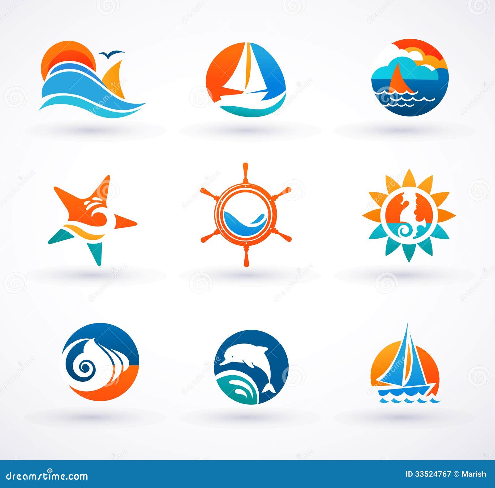 Insieme Delle Icone Del Mare E Nautiche E Dei Simboli Illustrazione ...