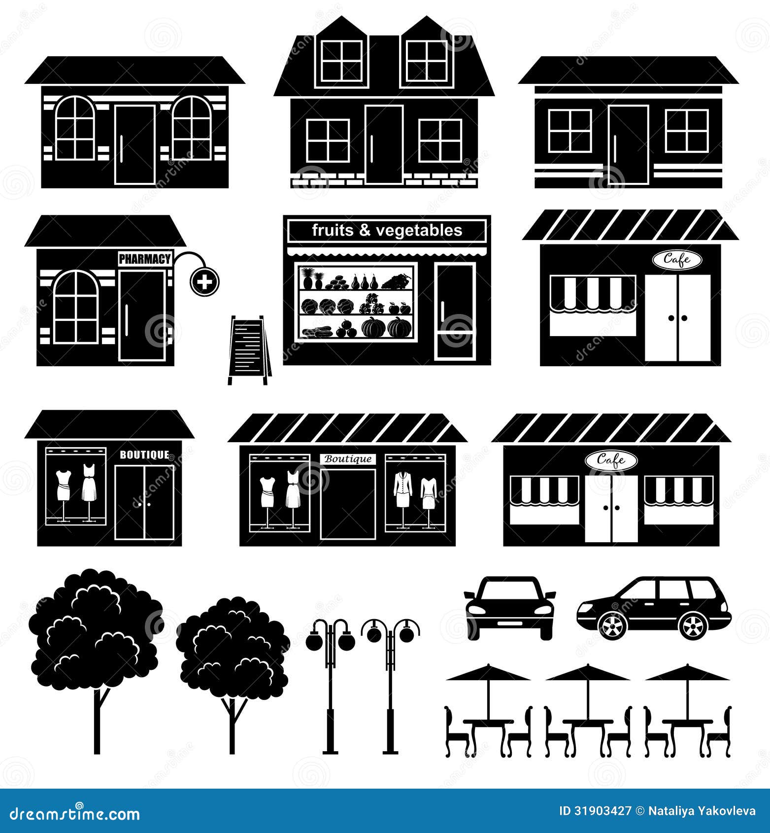Insieme Delle Icone Delle Case E Dei Negozi Illustrazione Vettoriale ...