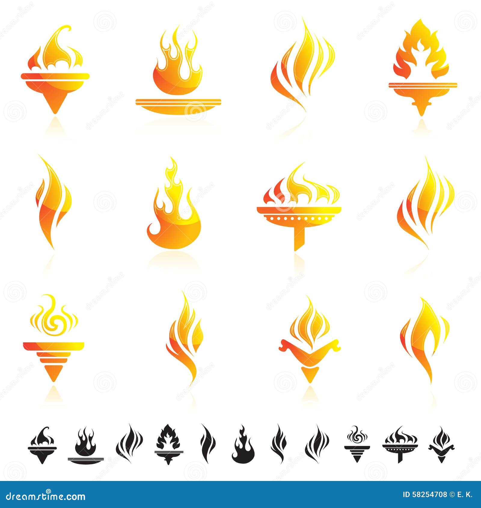 Insieme Delle Icone Di Simbolo Di Fuoco Illustrazione Vettoriale ...