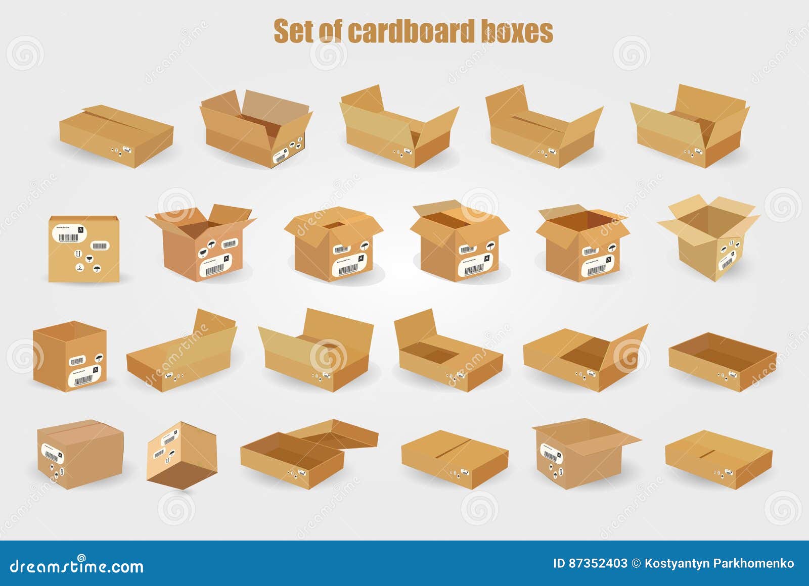 Insieme Delle Scatole Di Cartone Illustrazione di Stock - Illustrazione ...