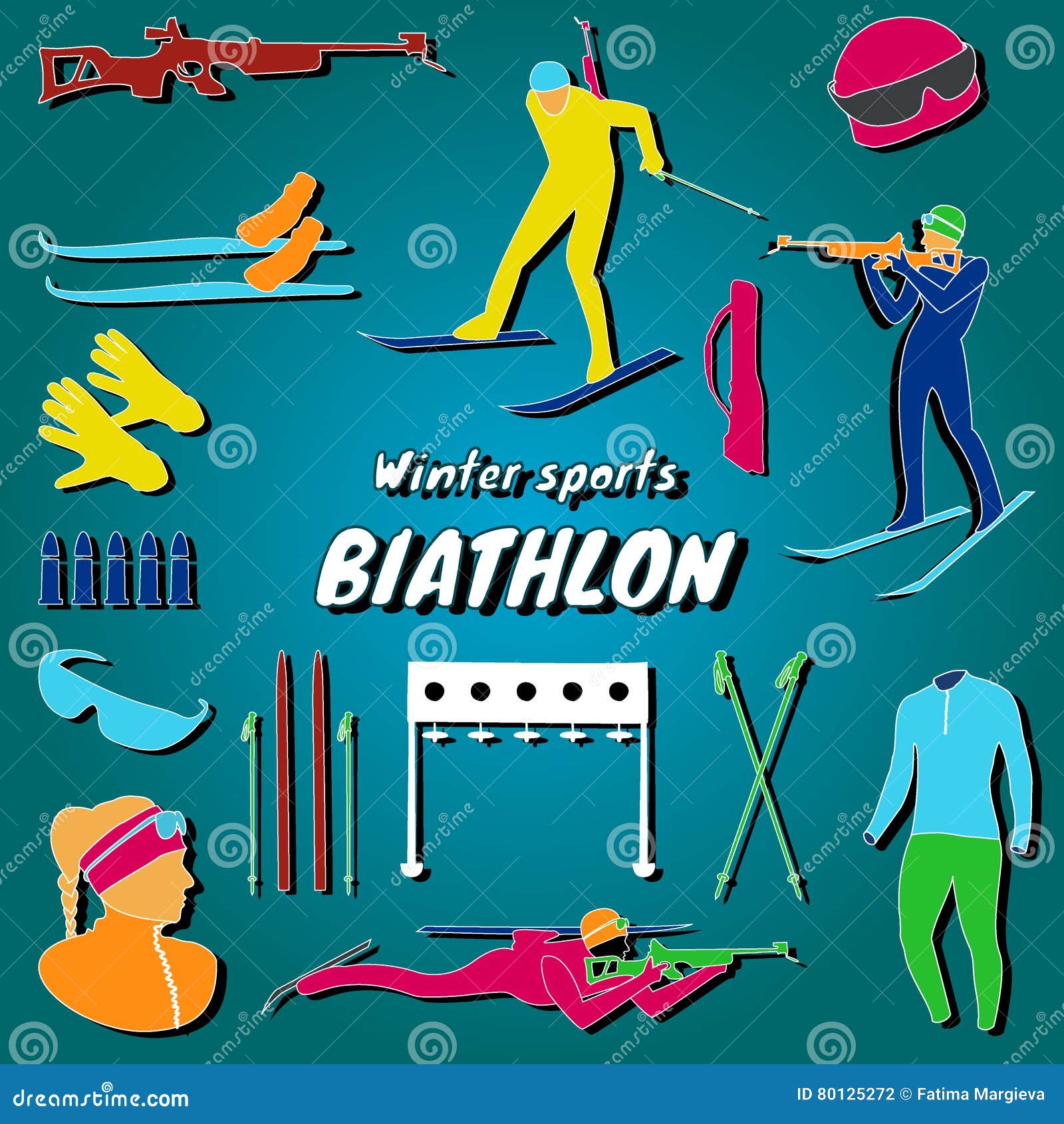 Insieme di biathlon illustrazione vettoriale. Illustrazione di ...