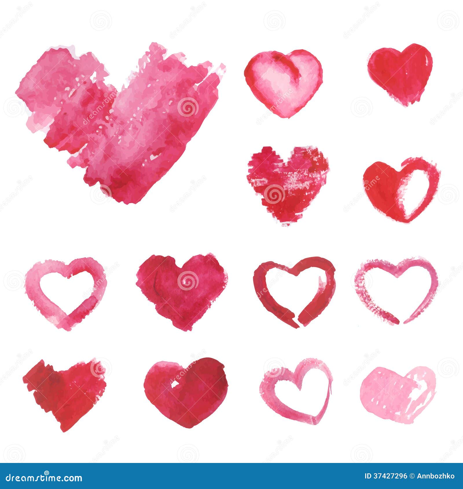 Insieme Di Cuore Rosa Dipinto Acquerello Illustrazione Vettoriale ...