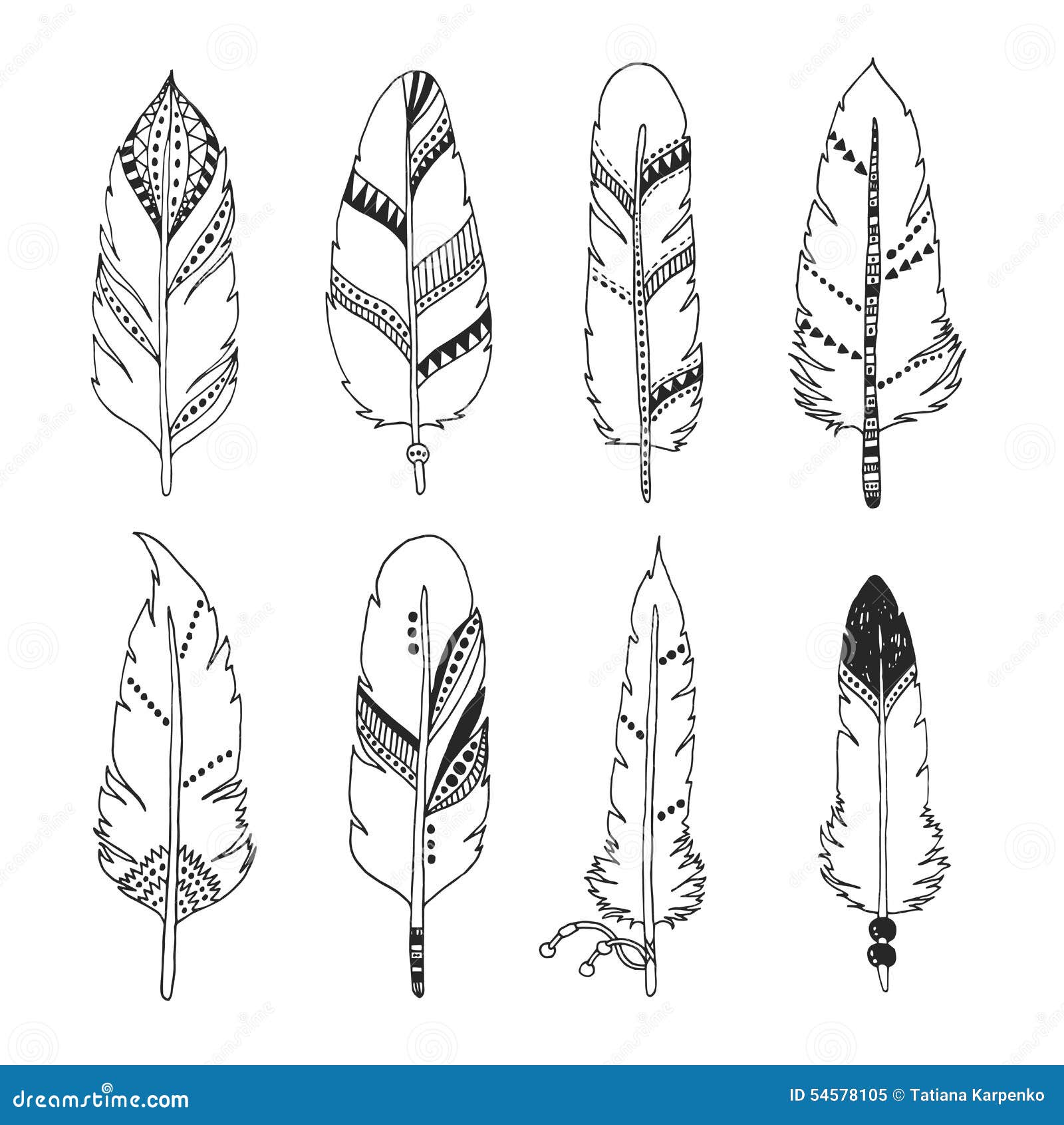 Insieme Disegnato a Mano Delle Piume Illustrazione Vettoriale ...