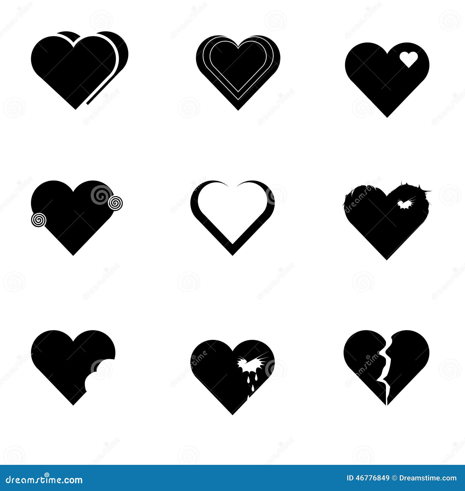 Insieme Nero Dell'icona Dei Cuori Illustrazione di Stock ...