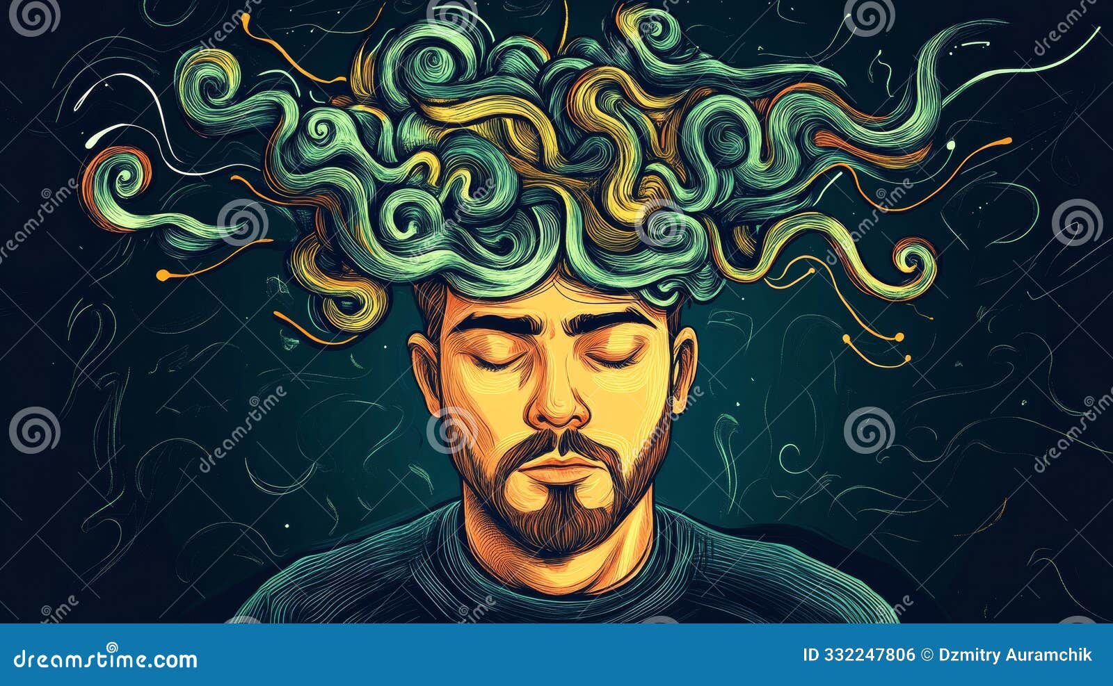 Insightful Abstract Mind Illustration. Tangled Scribble Doodle Modern ...