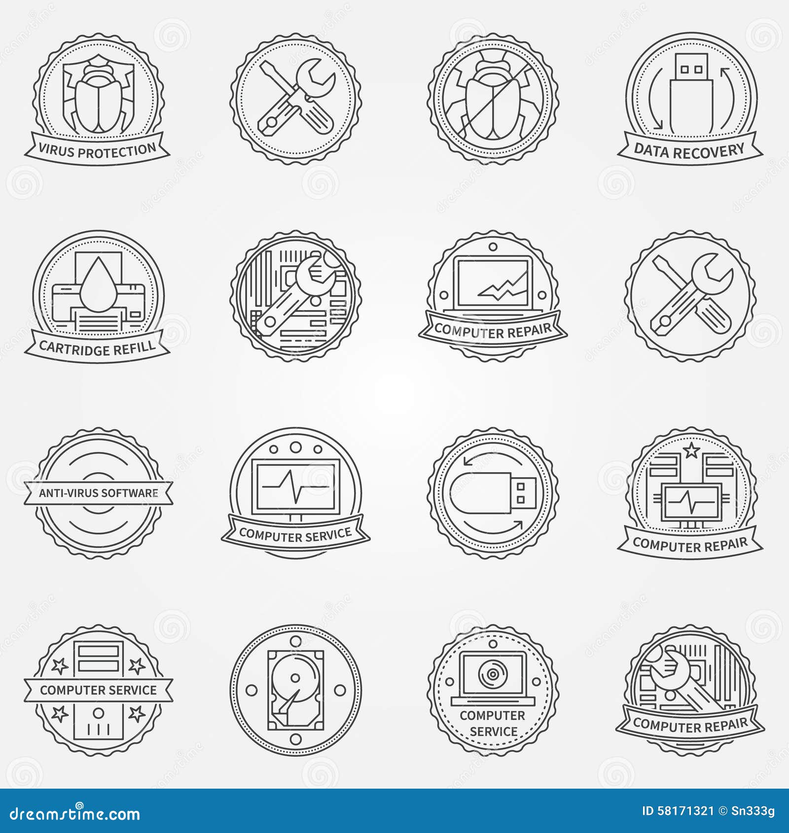 Insignes De Service Informatique Illustration de Vecteur - Illustration ...