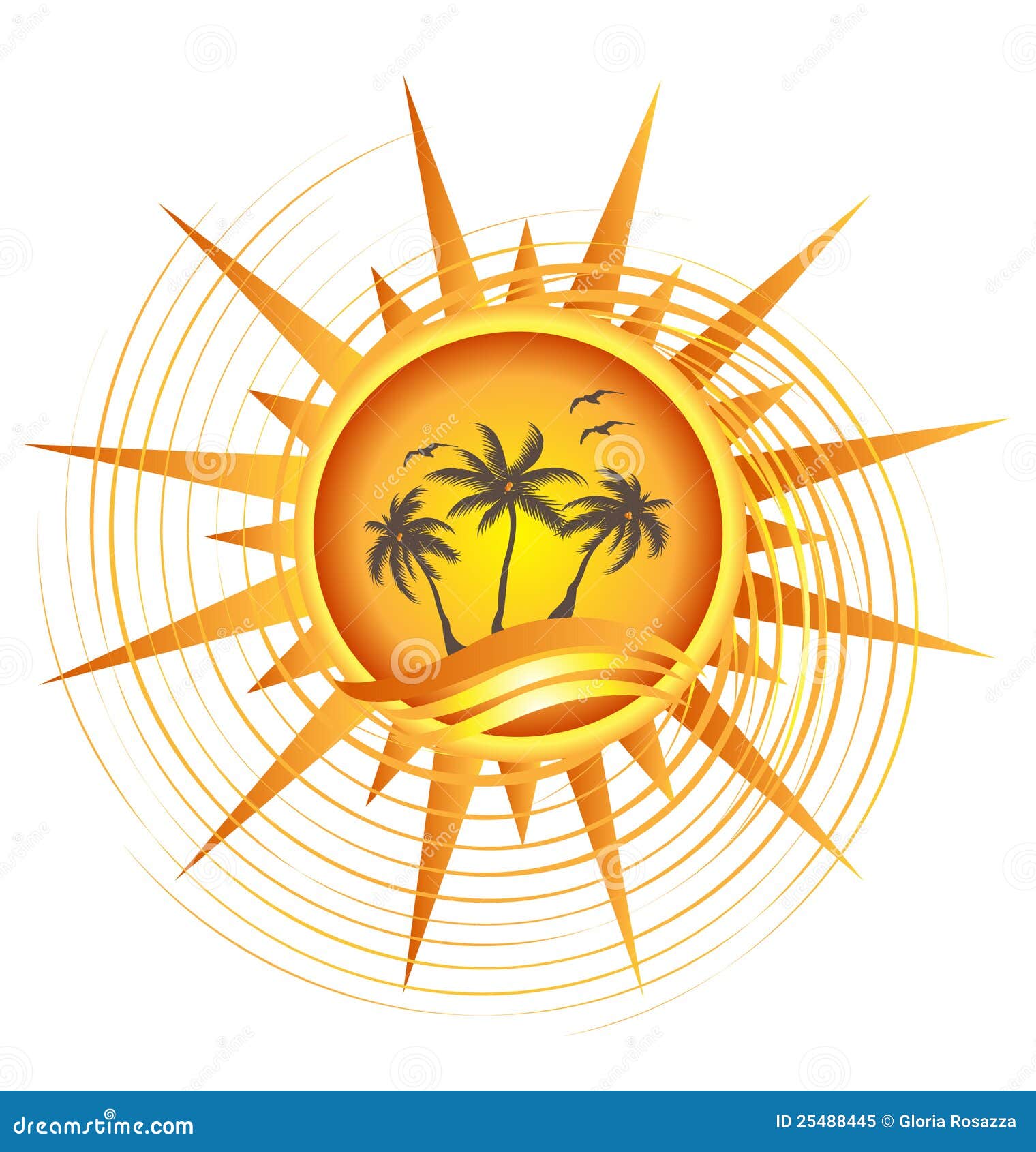 Insignia Tropical Del Sol Del Oro Ilustración del Vector - Ilustración ...