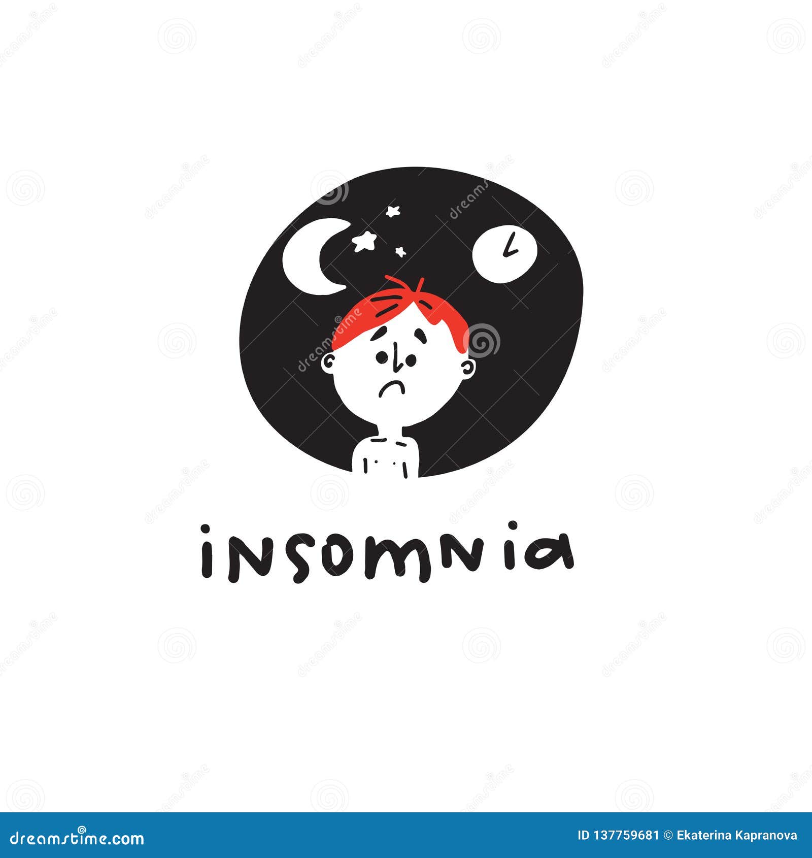 Insomnia. Funny Hand Drawn Illustration of Man Suffers from Insomnia ...