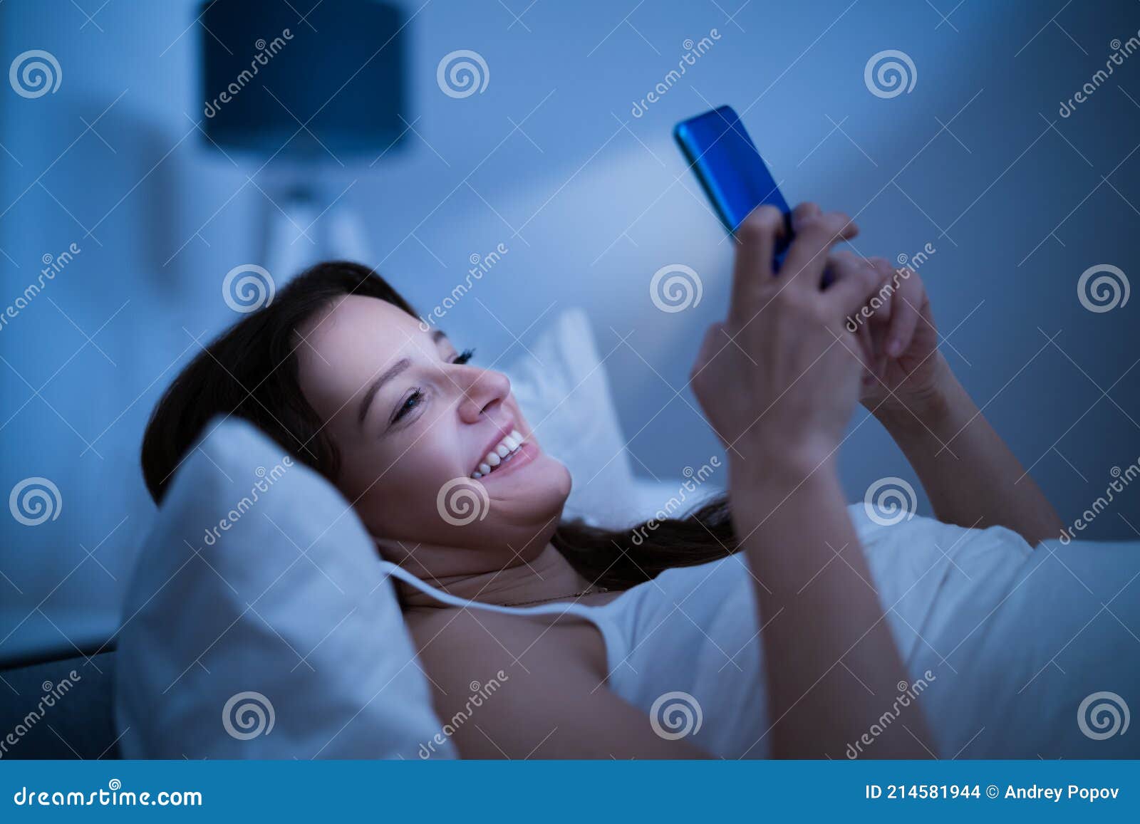 Insomnia Home Alone Using Phone at Night Stock Photo - Image of indoors ...