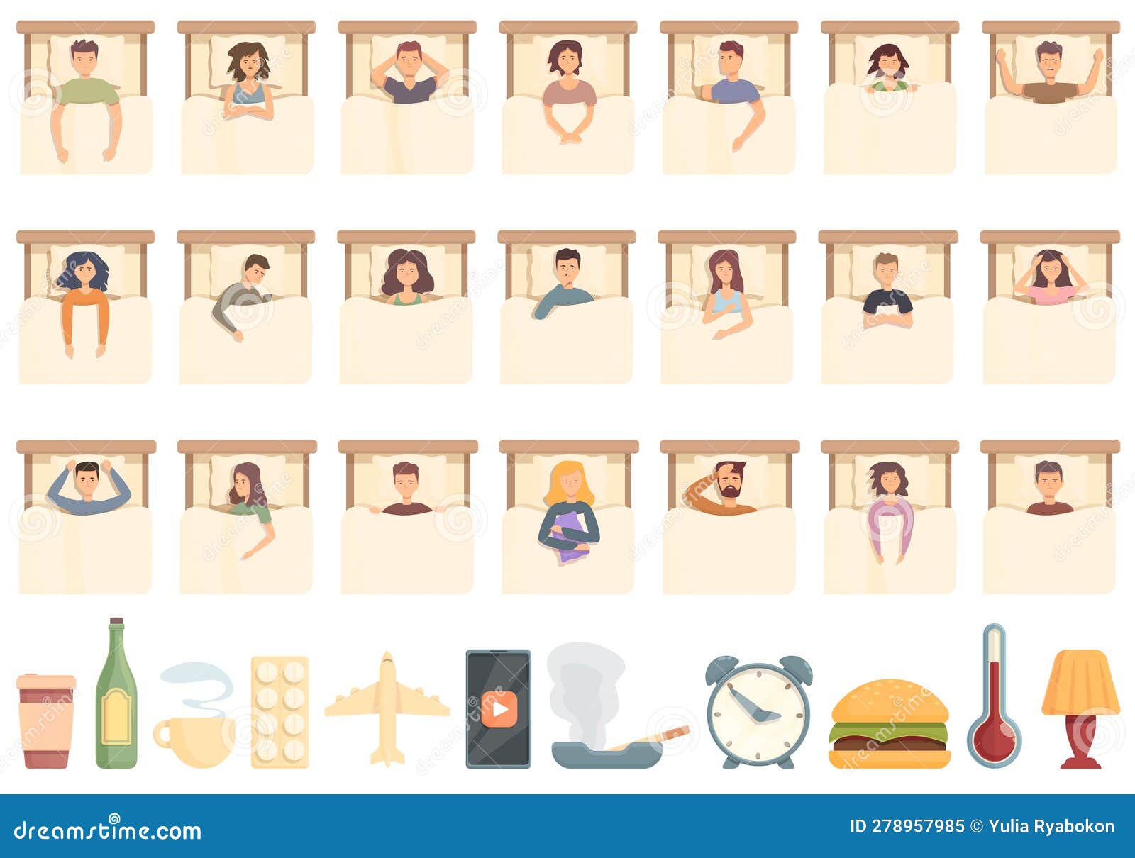 Insomnia Icons Set Cartoon Vector. Coffee Man Stock Vector ...